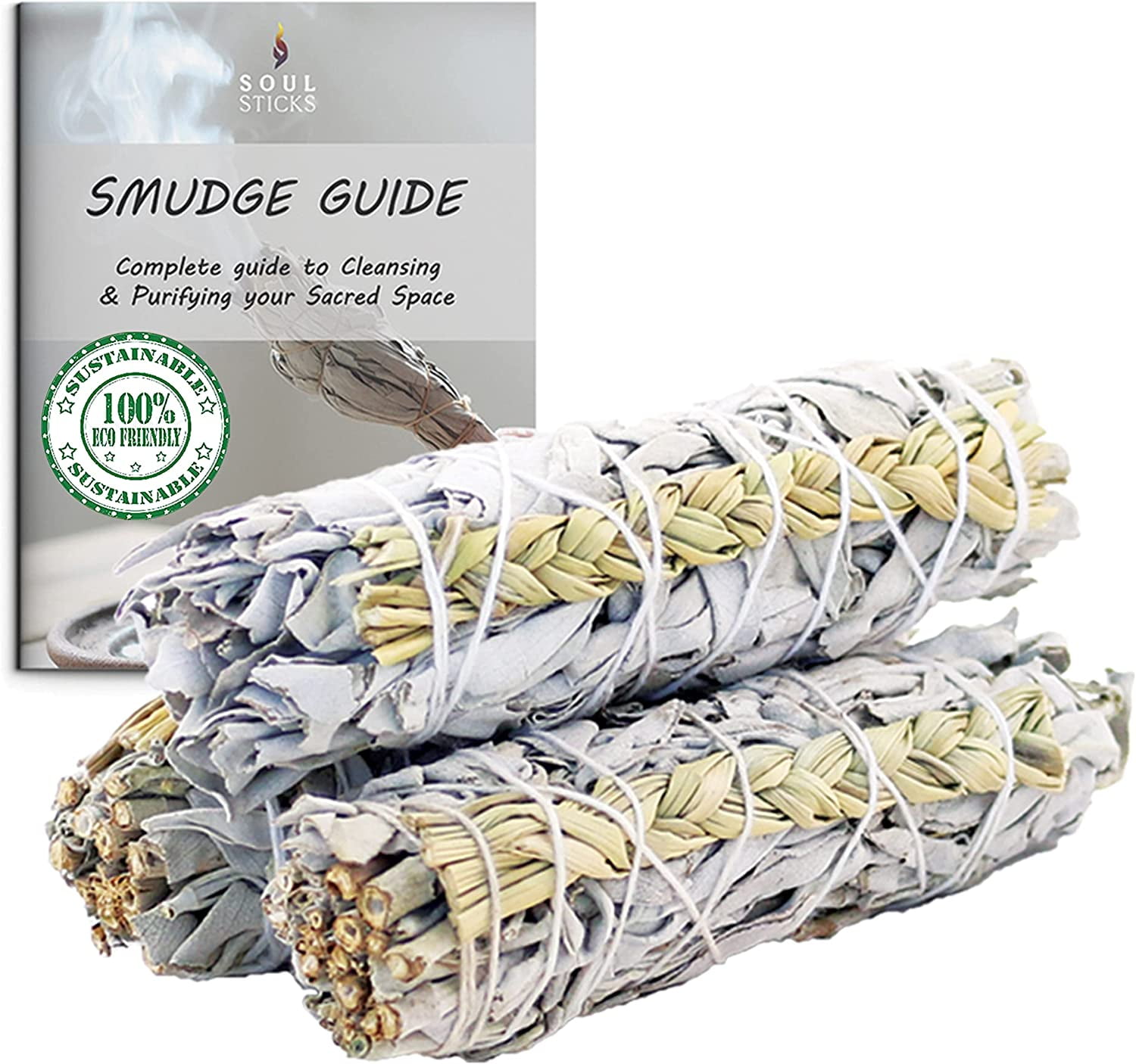 Soul Sticks White Sage and Sweetgrass Smudge Sticks, 3 Pack, Cleansing ...