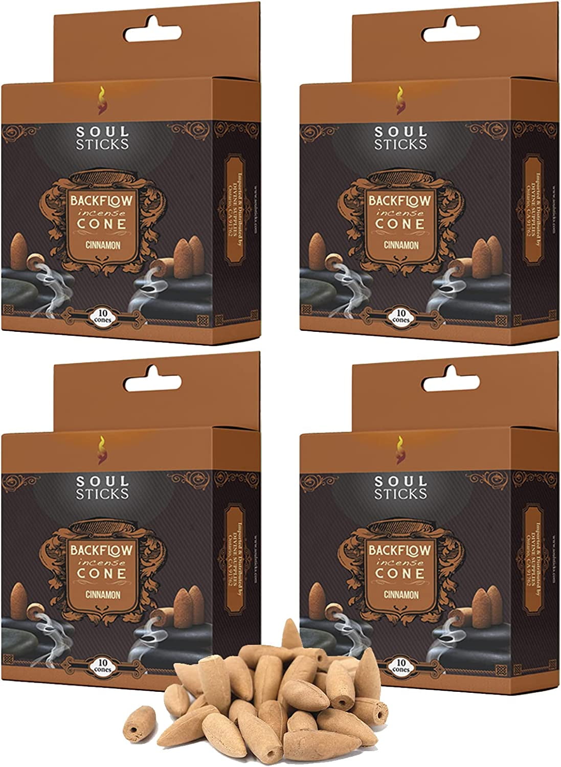 Soul Sticks Cinnamon Scented Backflow Incense Cones, 4 Packs, 40 pcs ...