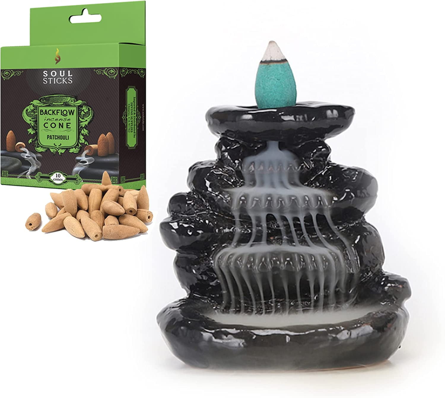 Soul Sticks Emerald Falls Backflow Cone Burner and Patchouli Back flow ...