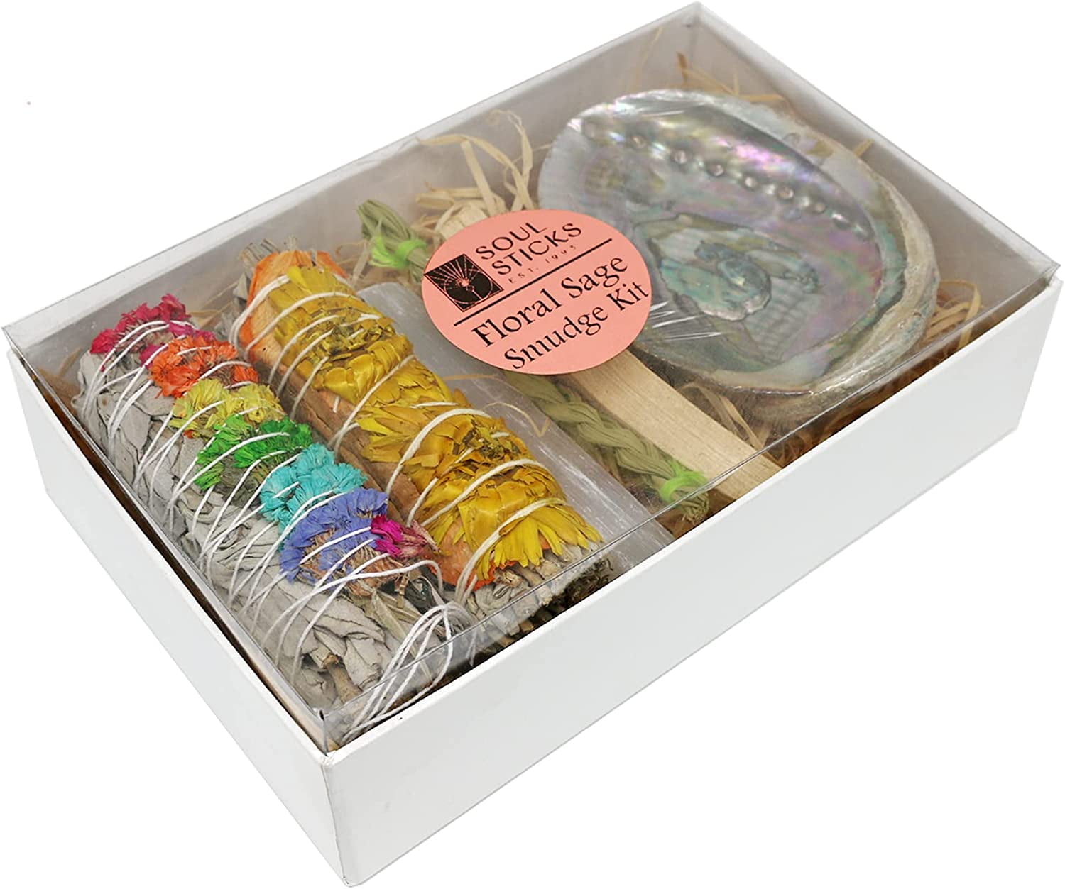 Soul Sticks Floral Sage Smudge Kit Rainbow Yellow Gift Set with 2 ...