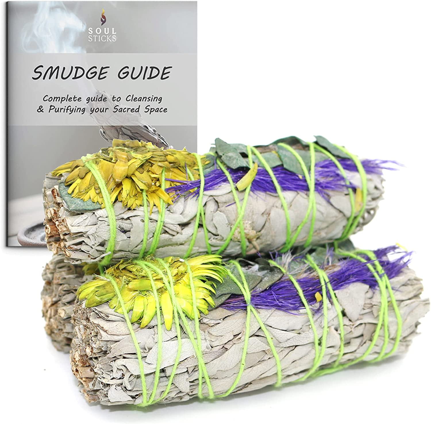 Soul Sticks Floral White Sage Smudge Sticks Bundles with Flowers and ...