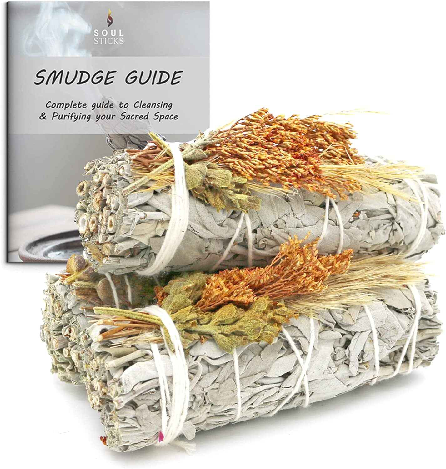 Soul Sticks Floral White Sage Smudge Sticks Bundles with Flowers and ...