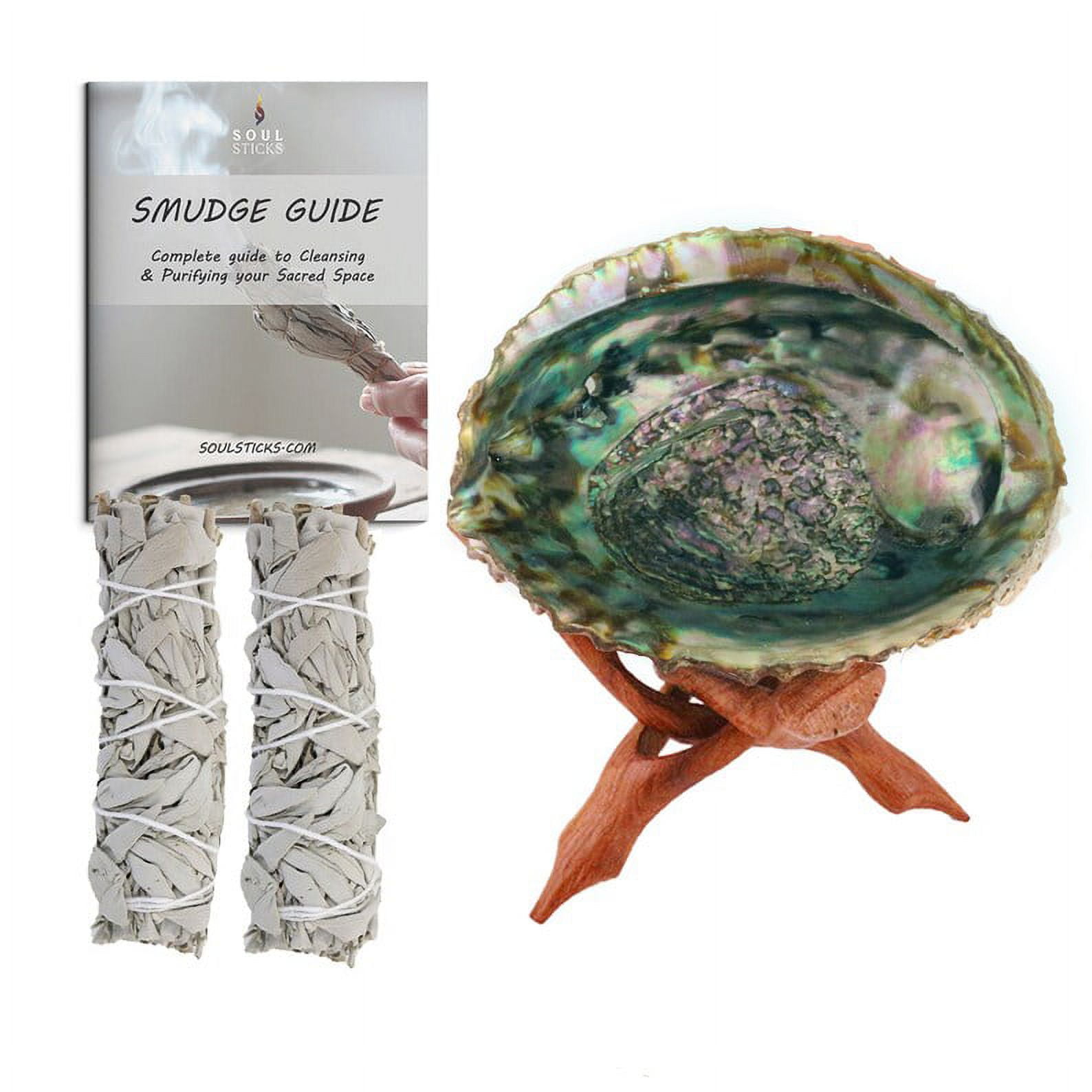 Soul Sticks Large Abalone Shell Smudge Kit with 7 inch Green Abalone ...