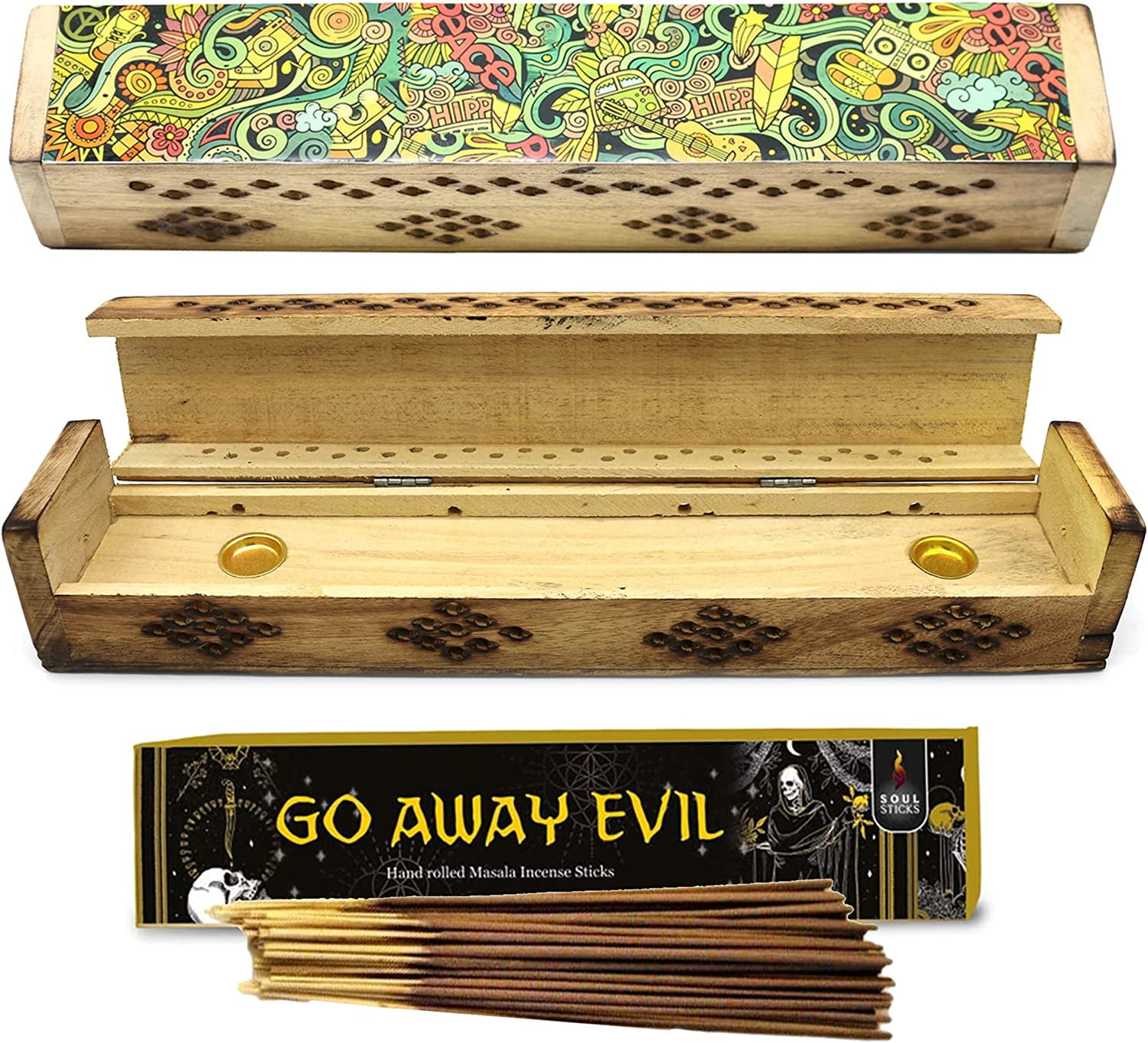 Soul Sticks Peace Art Handmade Carved Incense Burner Wooden Coffin Box ...