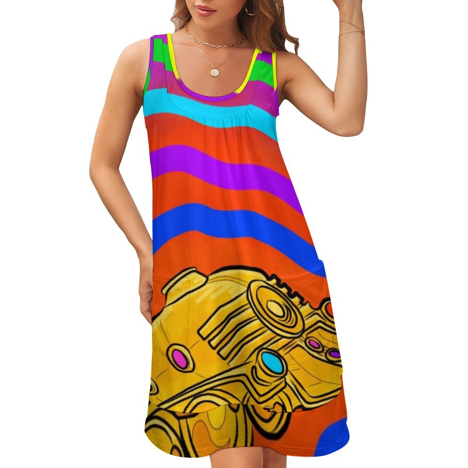 Soul train Sleeveless U-Neck Fake Two Piece Dress beach dress summer ...