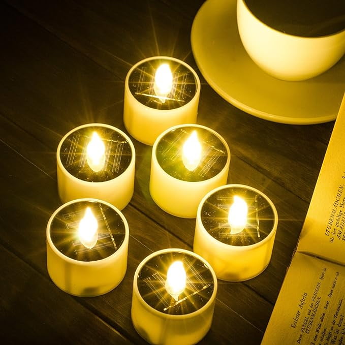 SoulBay 6pcs Solar Power Tea Lights Outdoor Candle Flameless Flicker ...