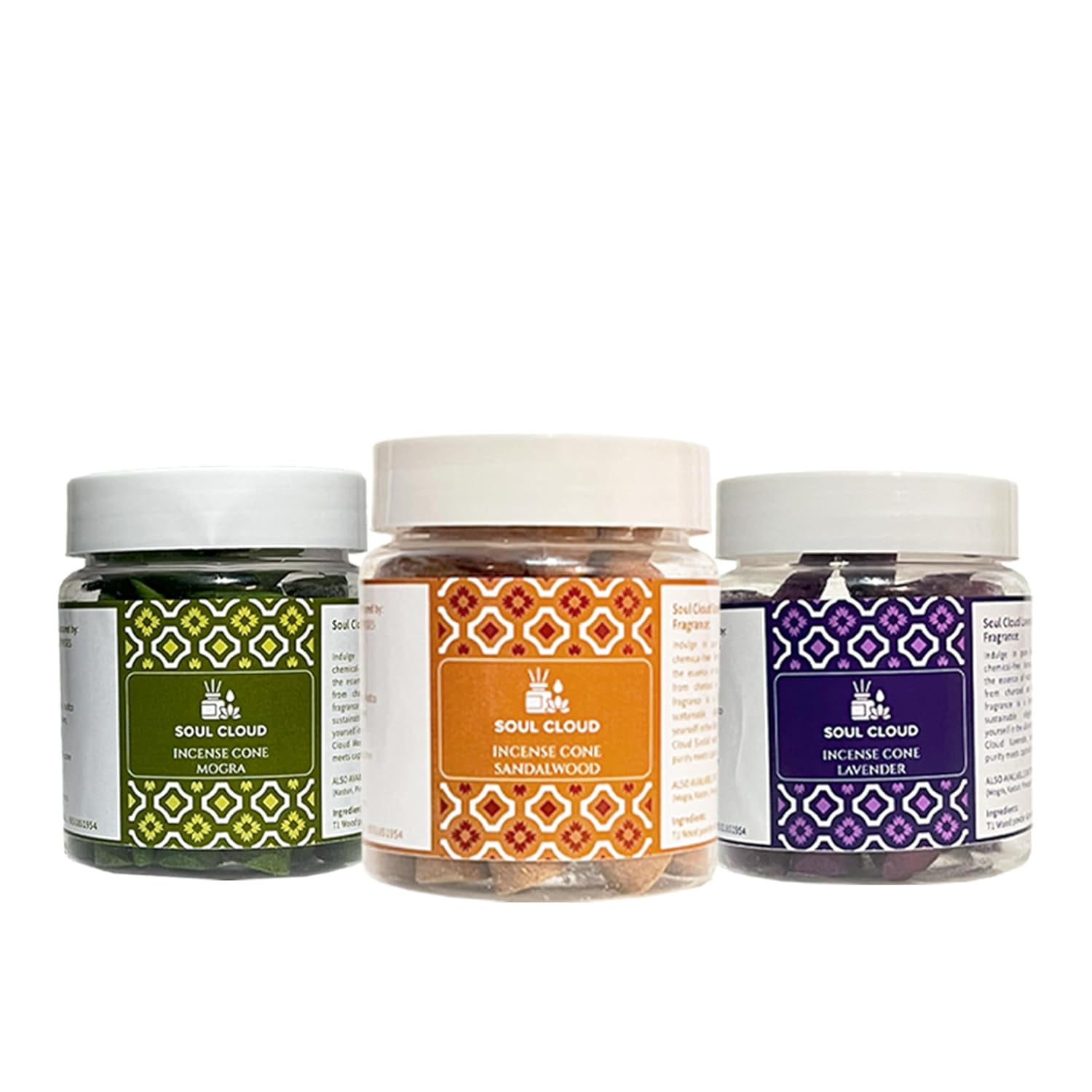 SoulCloud Natural Incense Cone Combo Pack Mogra Sandal Lavender Pack of ...