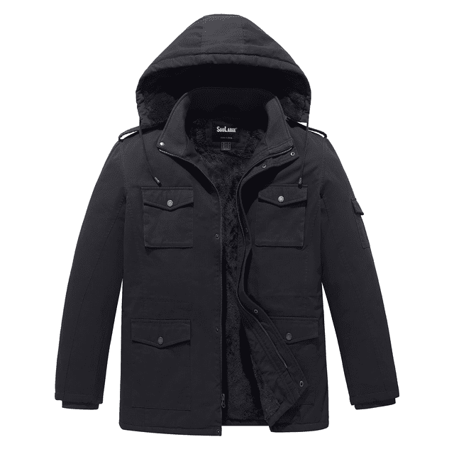 Soularge Men's Big and Tall Warm Winter Thick Cotton Parka Jacket with ...