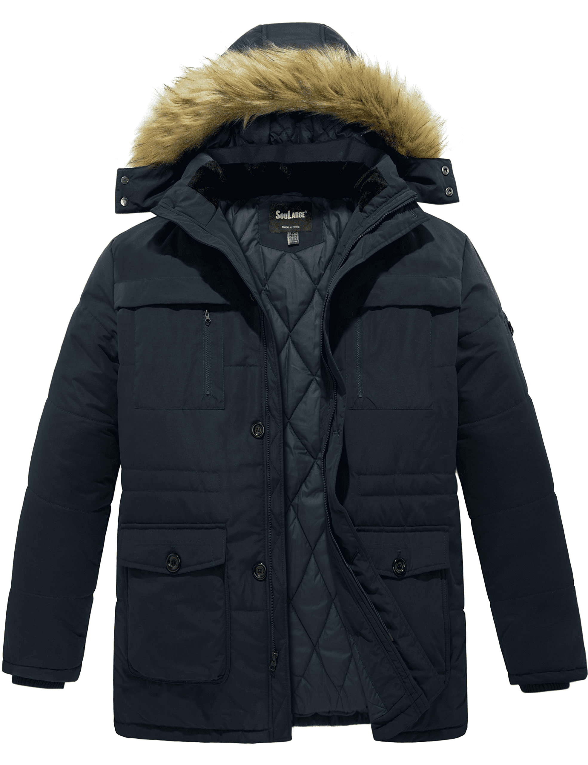 Soularge Men's Big & Tall Winter Parka, Waterproof, Quilted Cotton Coat ...