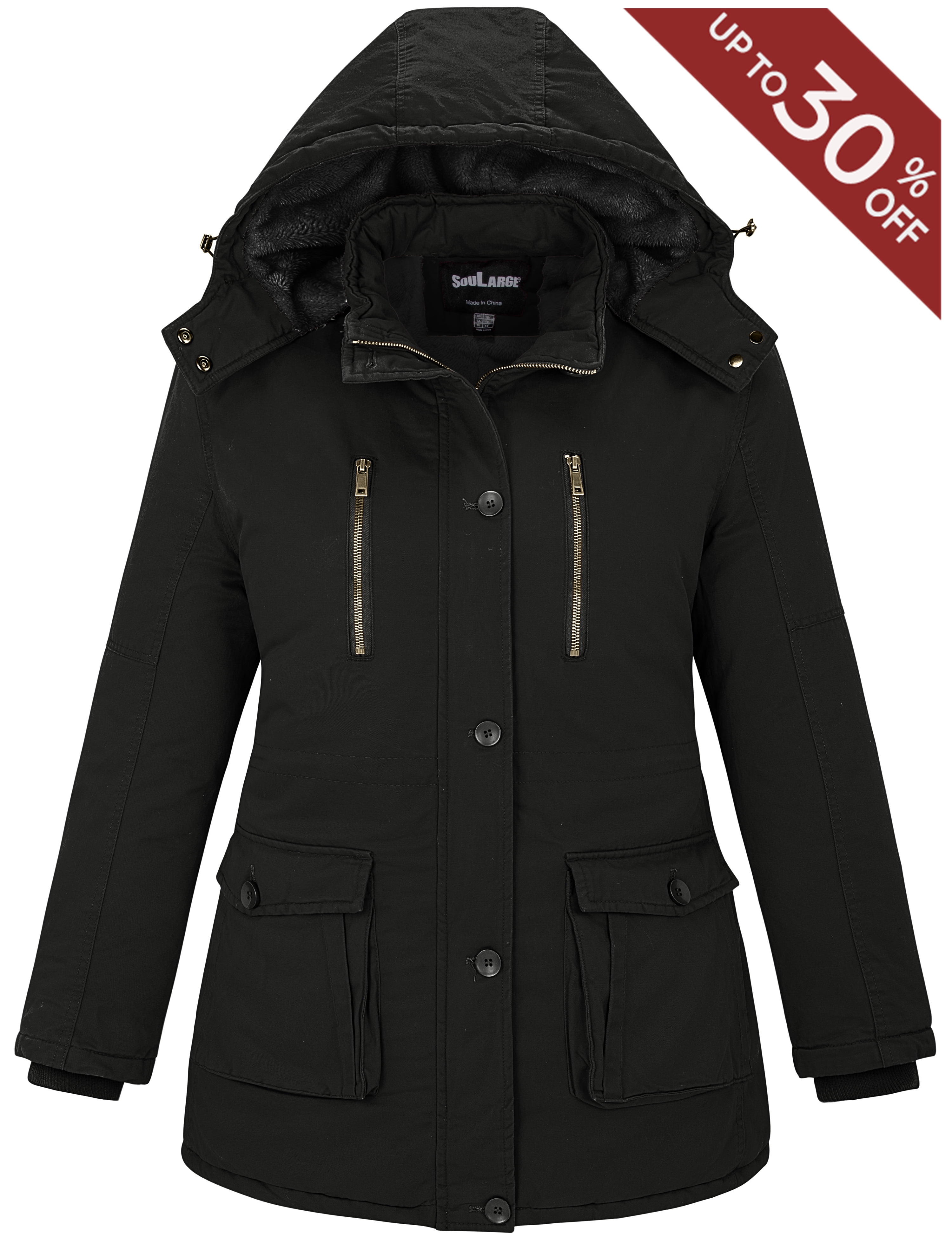 Soularge Women's Plus Size Winter Jacket, Thickened Cotton Coat with ...