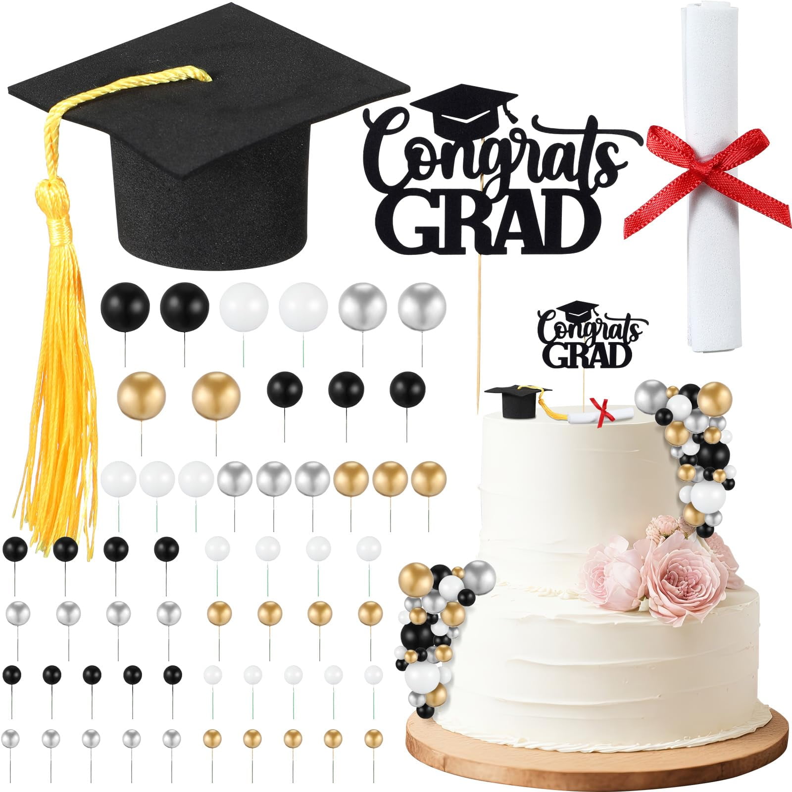 Soulchen 111 Pcs Graduation Cake Decoration RST1 Kit Ball Cake Topper ...