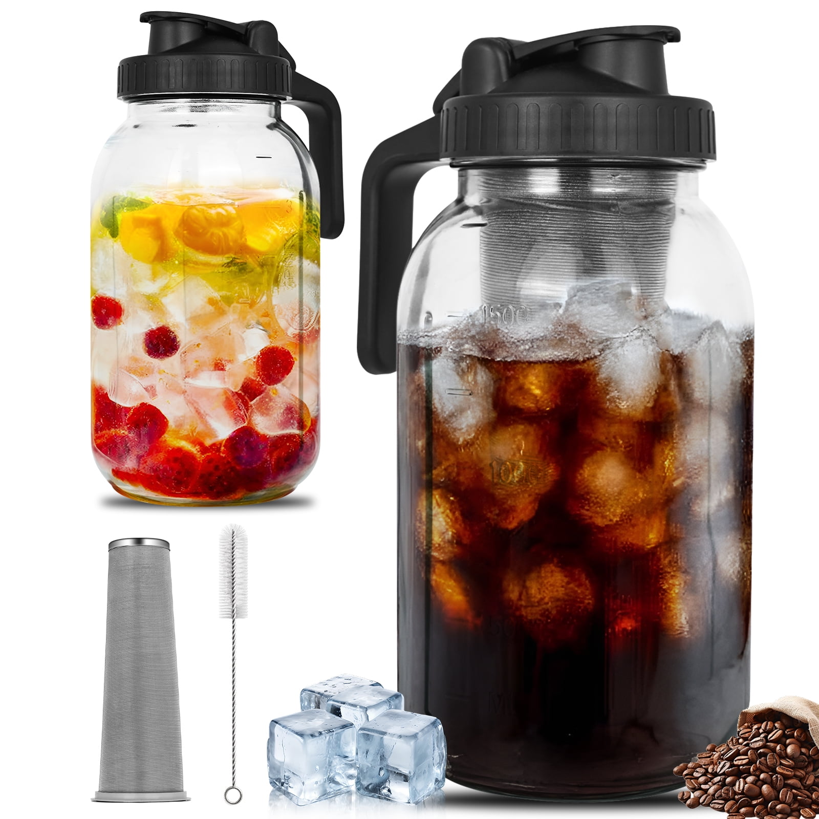 Soulgenix Cold Brew Coffee Maker, 64 oz Mason Jar Pitcher with ...