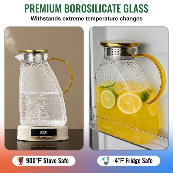 Soulgenix Glass Pitcher, 2-Pack 64oz Refrigerator Pitchers with Lid and ...