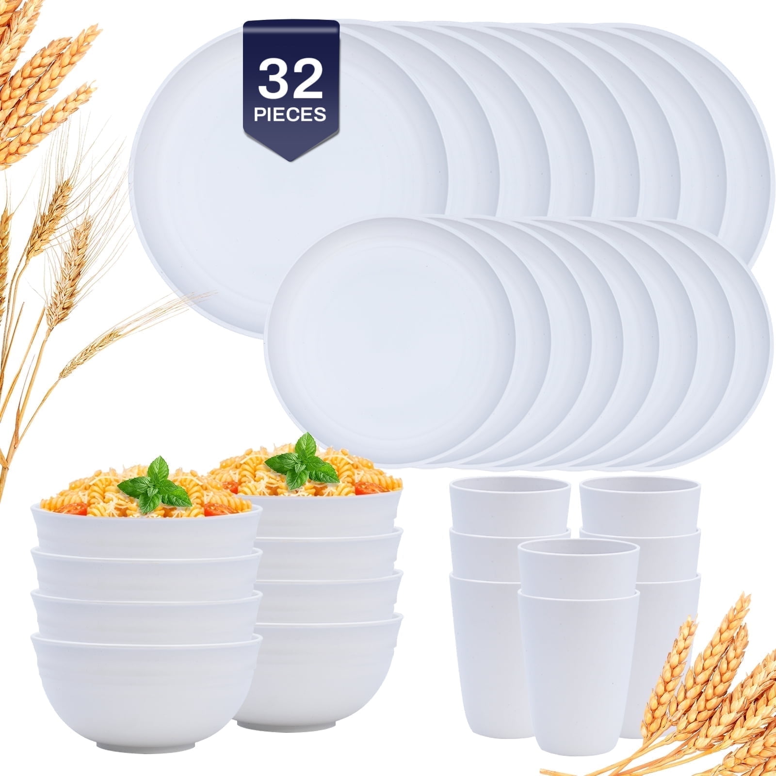 Soulgenix Wheat Straw Dinnerware Sets 32 Pcs, Dinnerware Sets for ...