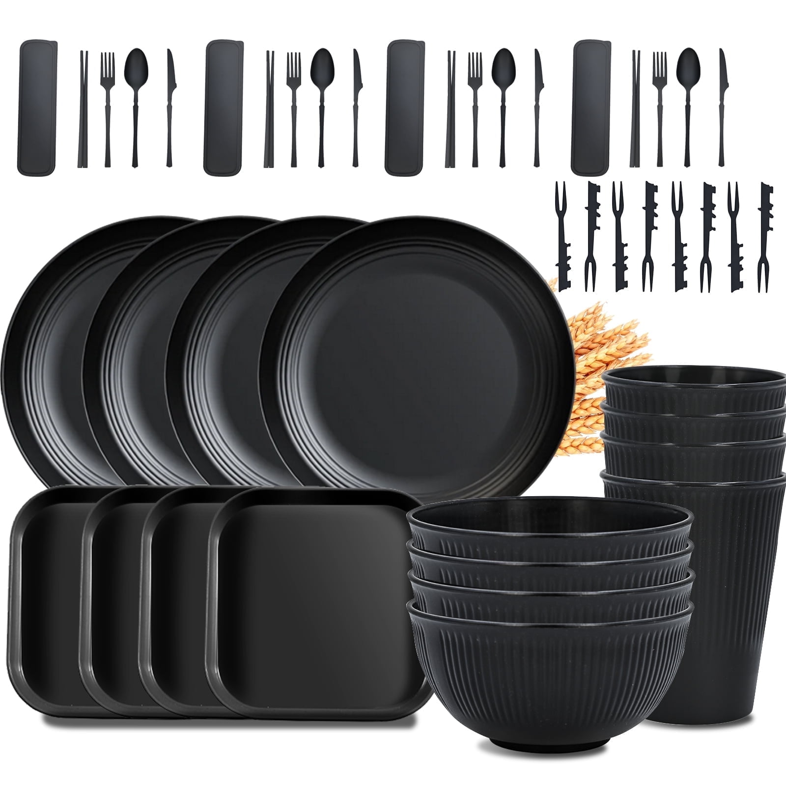 Soulgenix Wheat Straw Dinnerware Sets, 48 Pcs Unbreakable Dinnerware ...