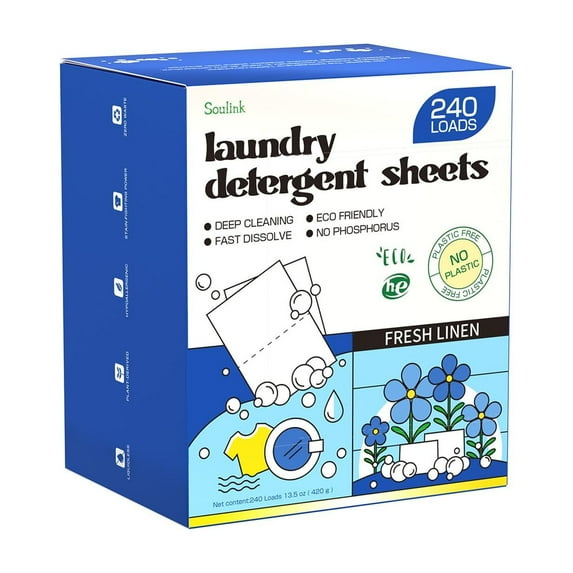 Soulink Laundry Detergent Sheets Fresh Linen Scent 240 Loads，Eco ...