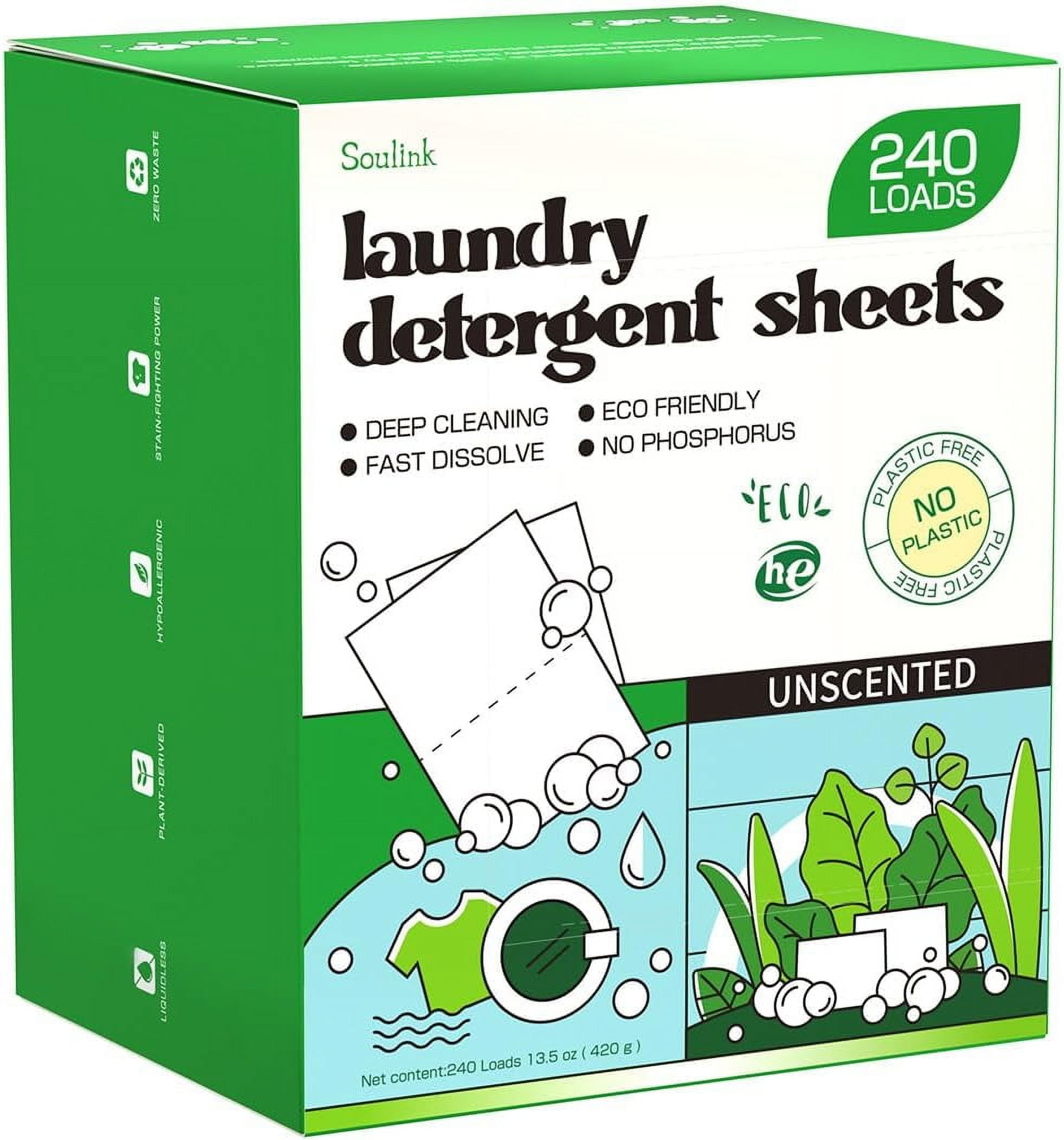 Soulink Laundry Detergent Sheets Unscented 240 Loads，Eco Friendly ...
