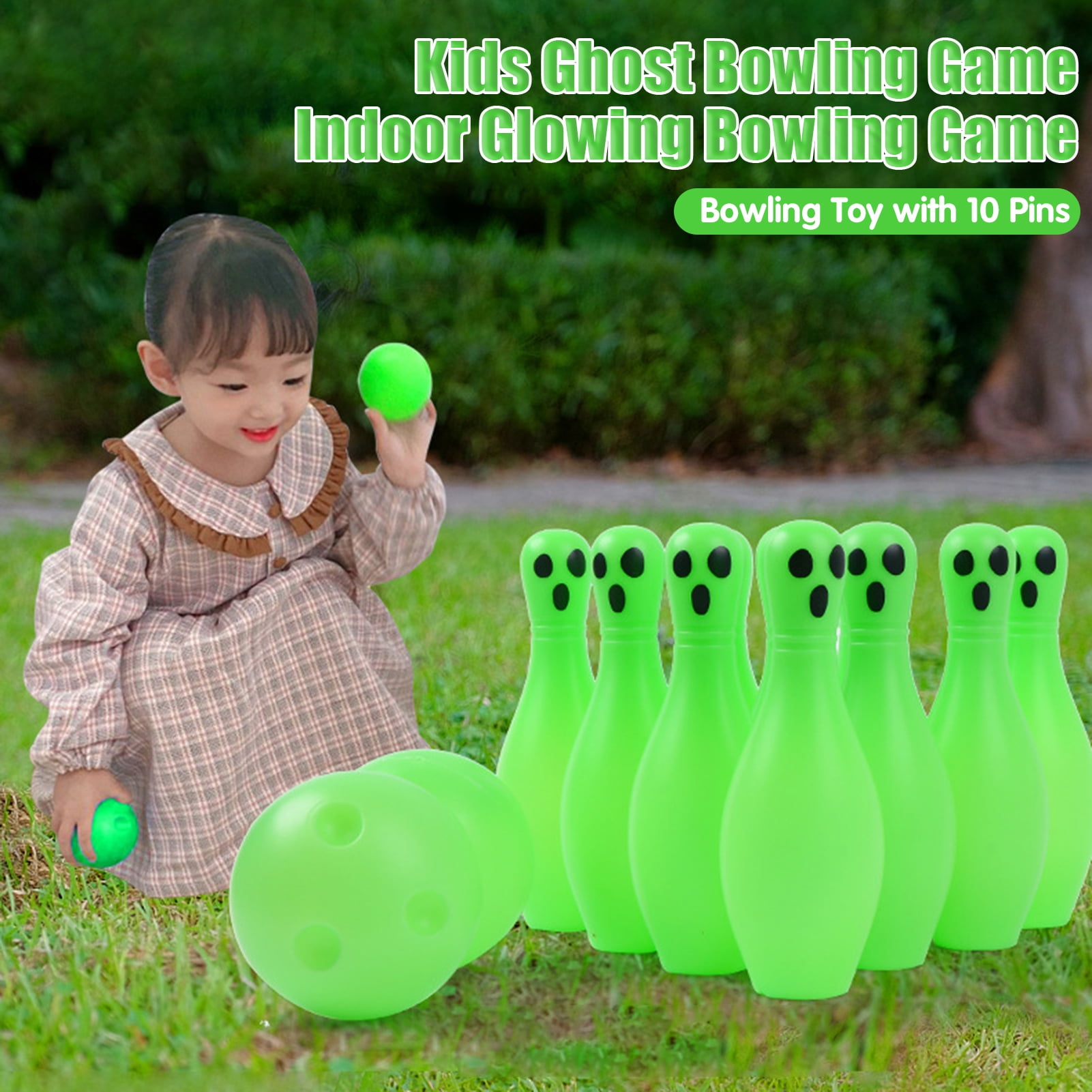 Soumake 1 Set Halloween Glowing Bowling Ghost Kit with 10 Pins 2 Balls ...