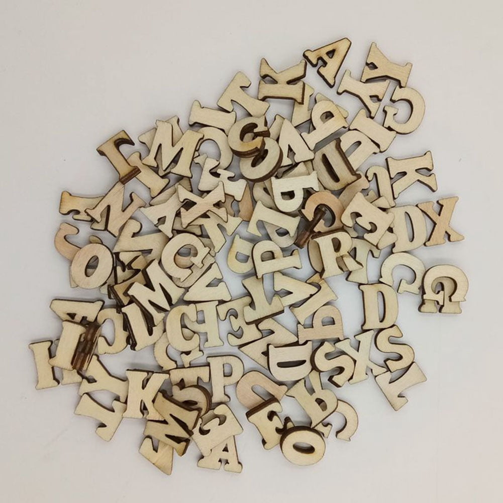 Soumake 100 Pcs Mixed Wood Alphabet Letters Numbers Button DIY Craft ...