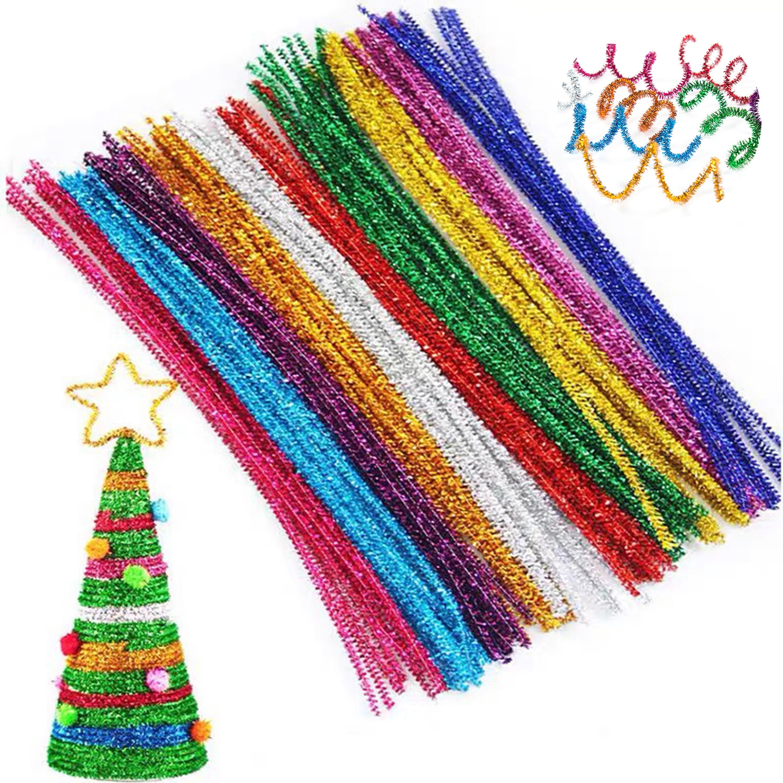 Soumake 100Pcs Glitter Chenille Stems Flexible Bendable Plush Tinsel ...