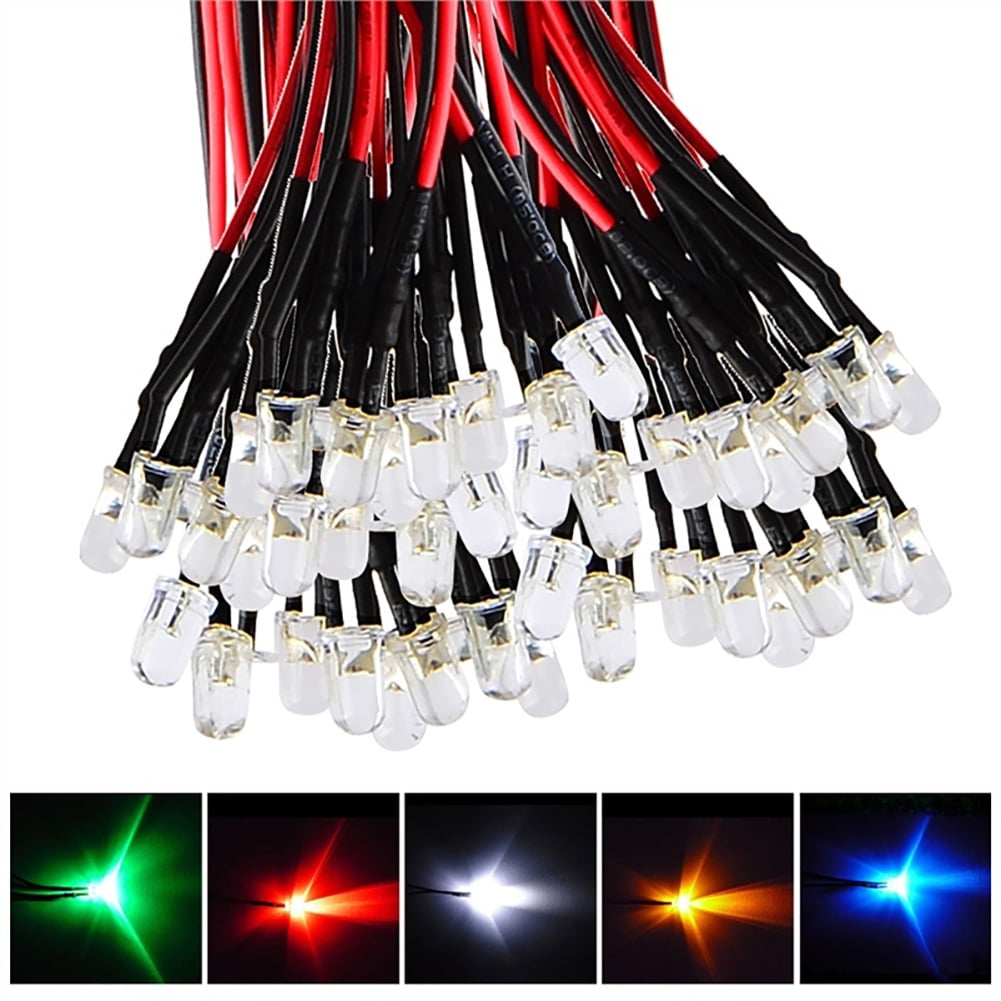 Soumake 10Pcs 20cm 3mm/5mm LED Lamp Cable Bulb Pre-wired DC Emitting ...
