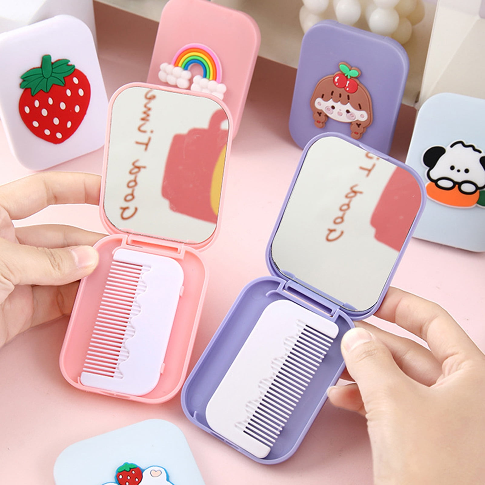 Soumake 2-In-1 Makeup Mirror With Comb Foldable Portable Travel ...