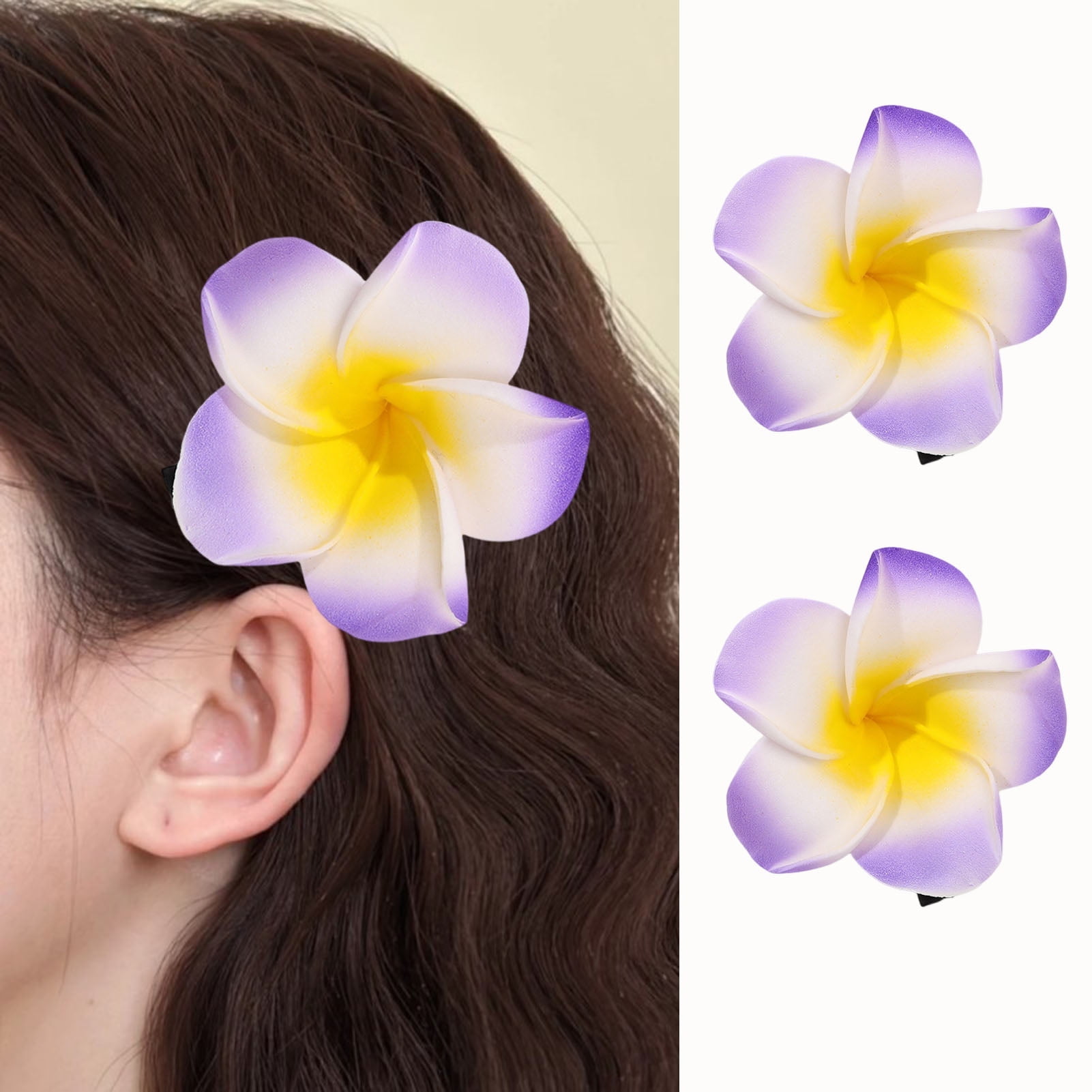 Soumake 2Pcs Plumeria Flower Hairpin Non-Slip Colorful Side Clips ...