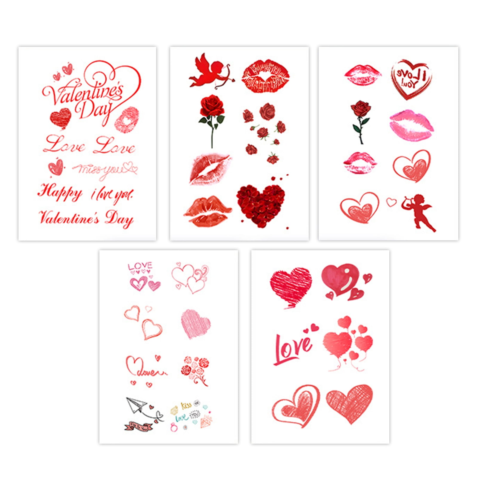 Soumake 5Pcs Temporary Tattoo Stickers Red Love Heart Lips Rose ...