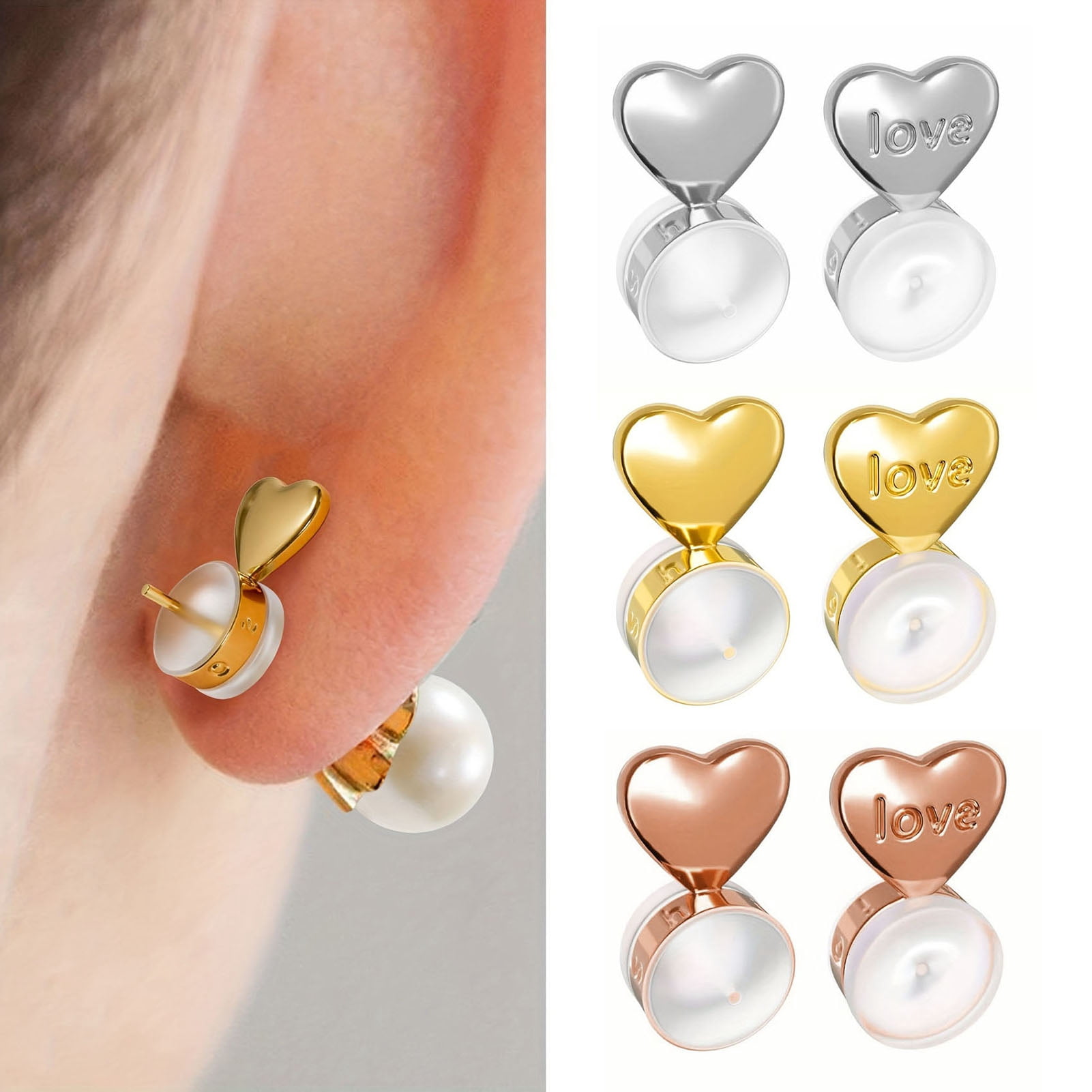 Soumake 6Pcs Earring Backs Heart Shape Earring Lifter Backs Silicone ...