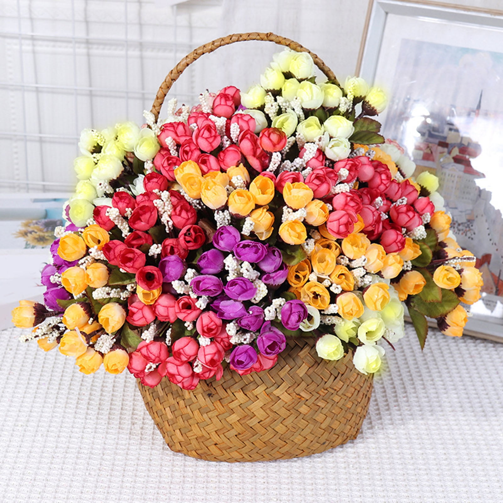 Soumake Artificial Rose 15 Head Realistic Colorful Fake Flower Wedding ...