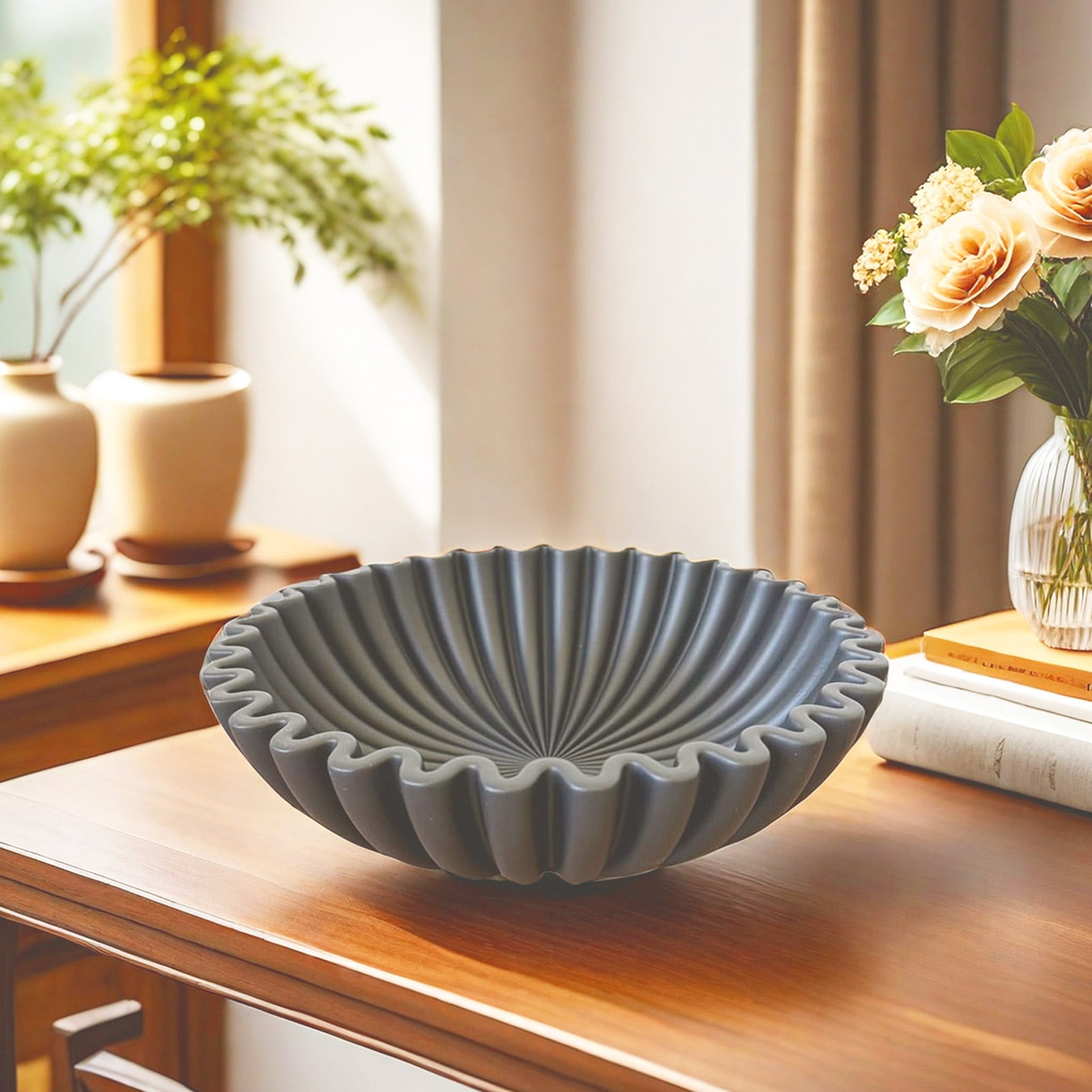 Soumake Black Ruffle Decorative Bowl Modern Living Room Home Office ...