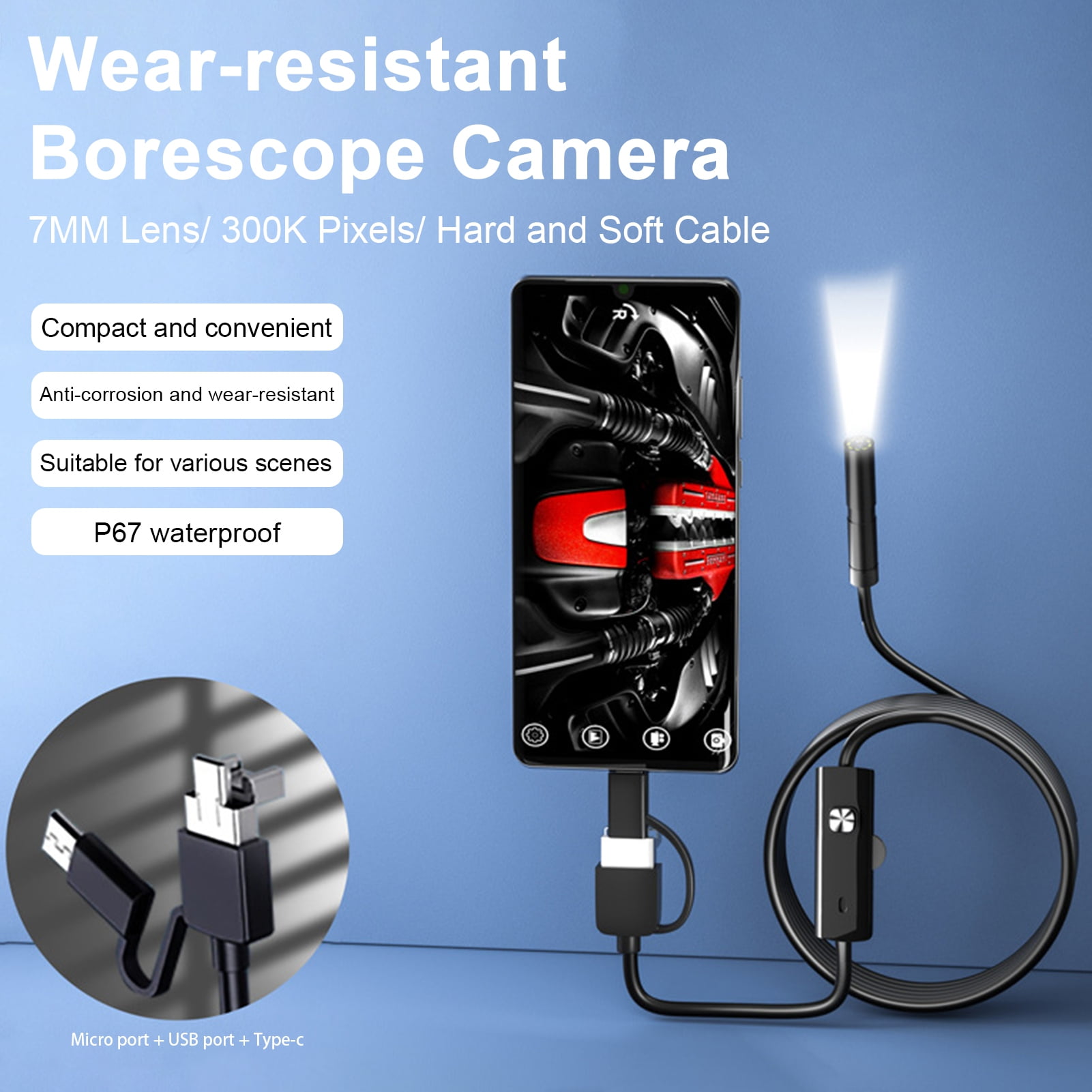 Soumake Endoscope Camera With 6 Led Lights Ip67 Waterproof Inspection ...
