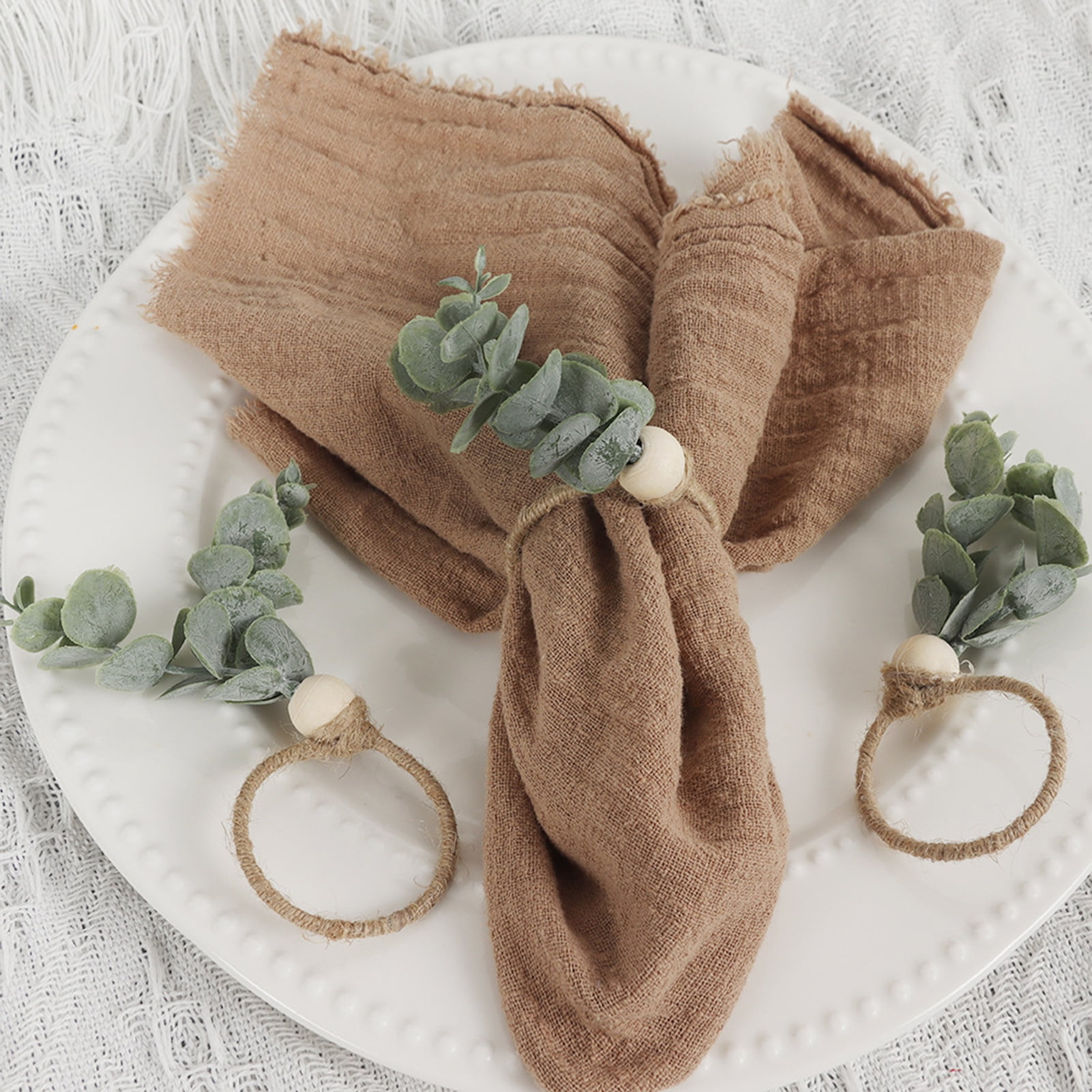 Soumake Eucalyptus Leaf Napkin Ring with Wood Bead Unique Design ...