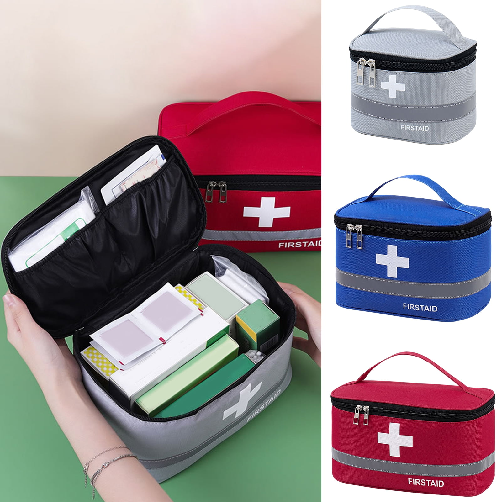 Soumake First Aid Bag Reinforced Handle Large Capacity Reflective Strip ...