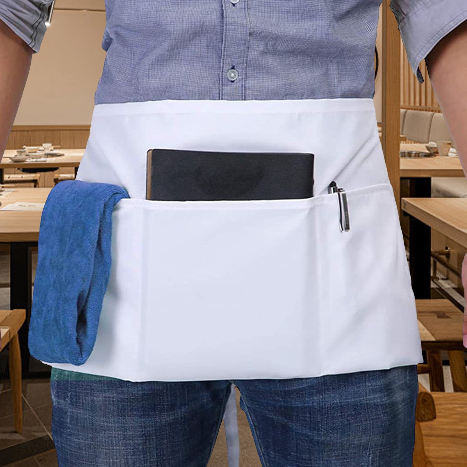 Soumake Half Apron 3 Pockets Adjustable Strap Men Women Waitress Waiter ...