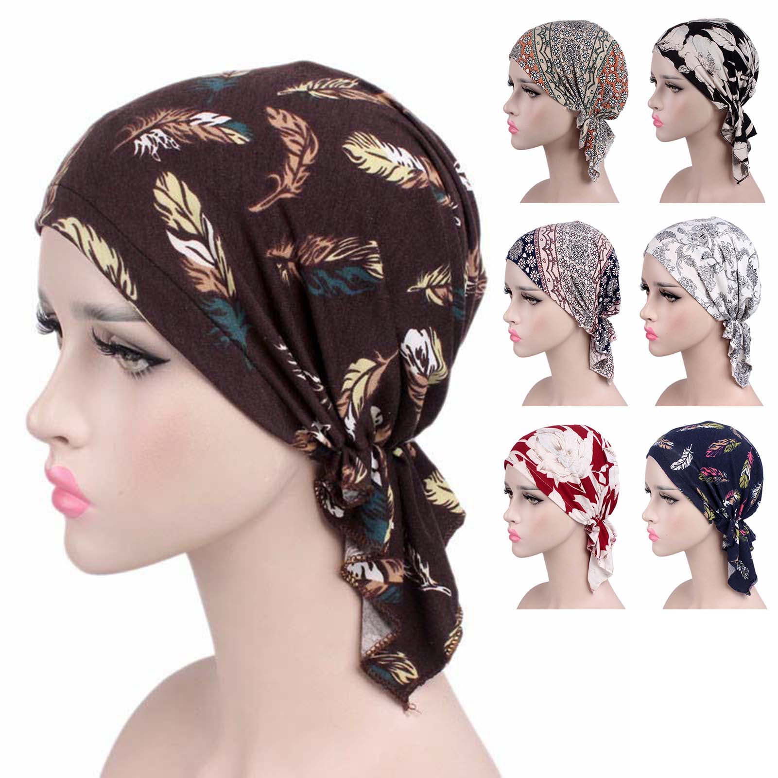 Soumake Head Scarf Fashion Print Stretchy Headdress Dome No Brim Turban ...
