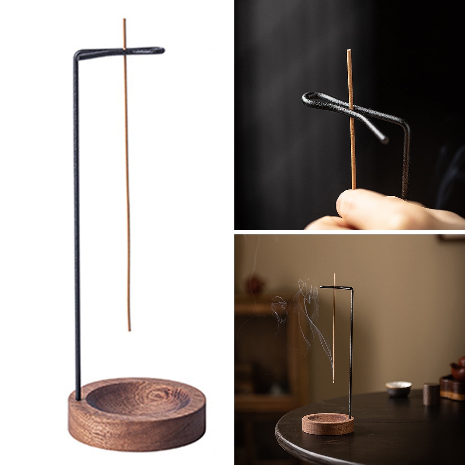 Soumake Incense Stick Holder Metal Stick Concave Wood Base Clip Type ...