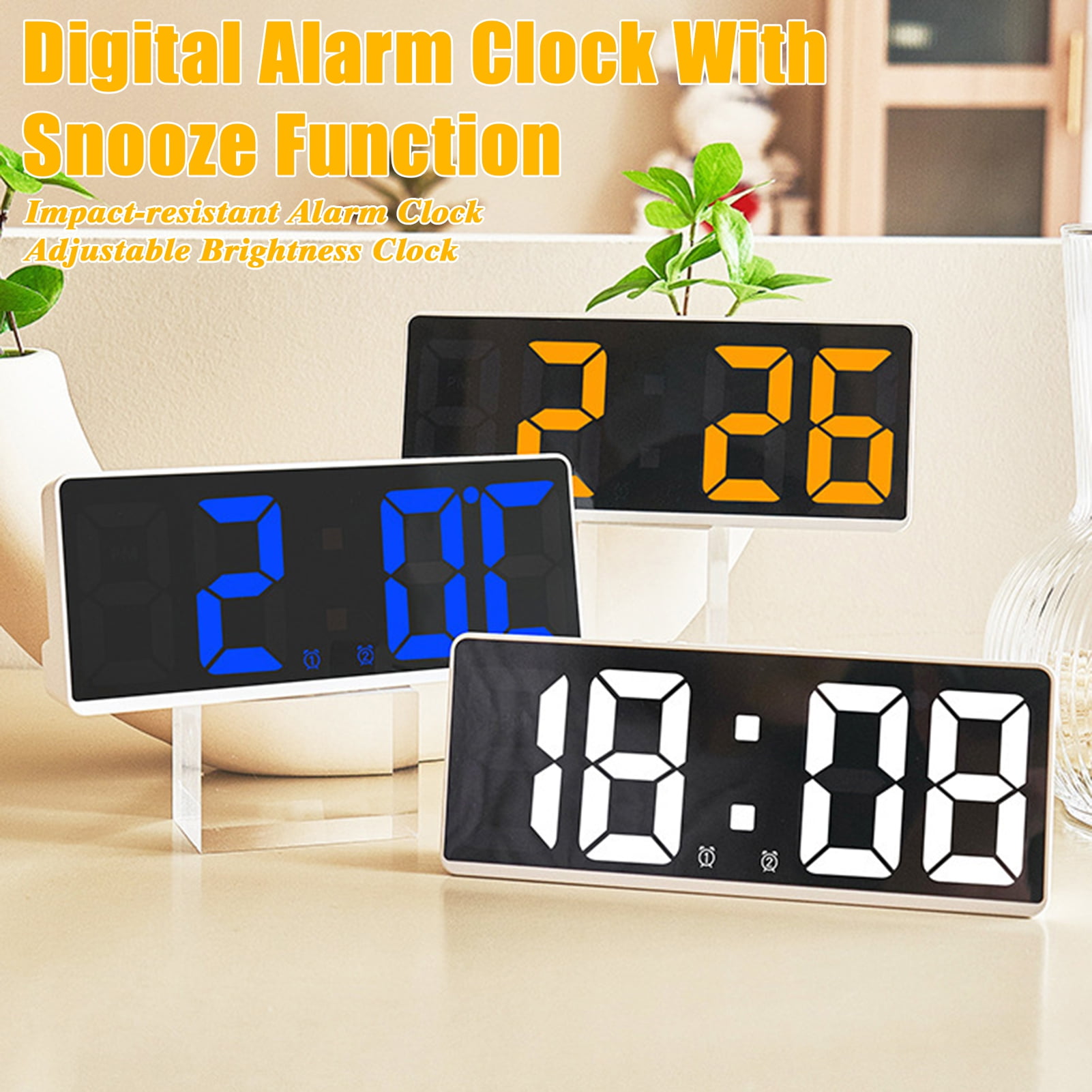 Soumake Led Digital Clock Large Display Design 12/24Hr Format Snooze ...