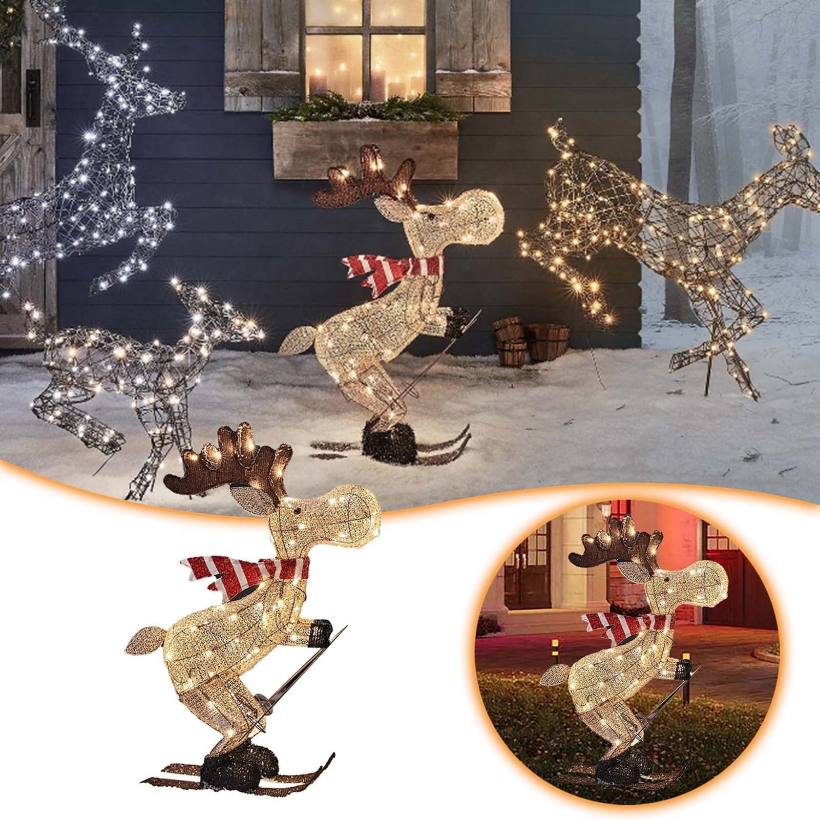 Soumake Lighted Reindeer Ornaments Glowing Ski Deer Statue with LED ...
