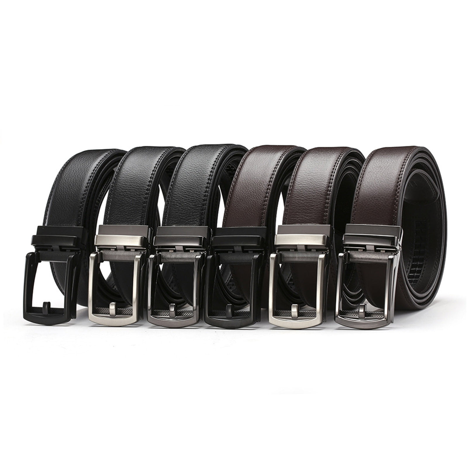 Soumake Men Faux Leather Belt Micro Automatic Buckle Ratchet Track Belt ...