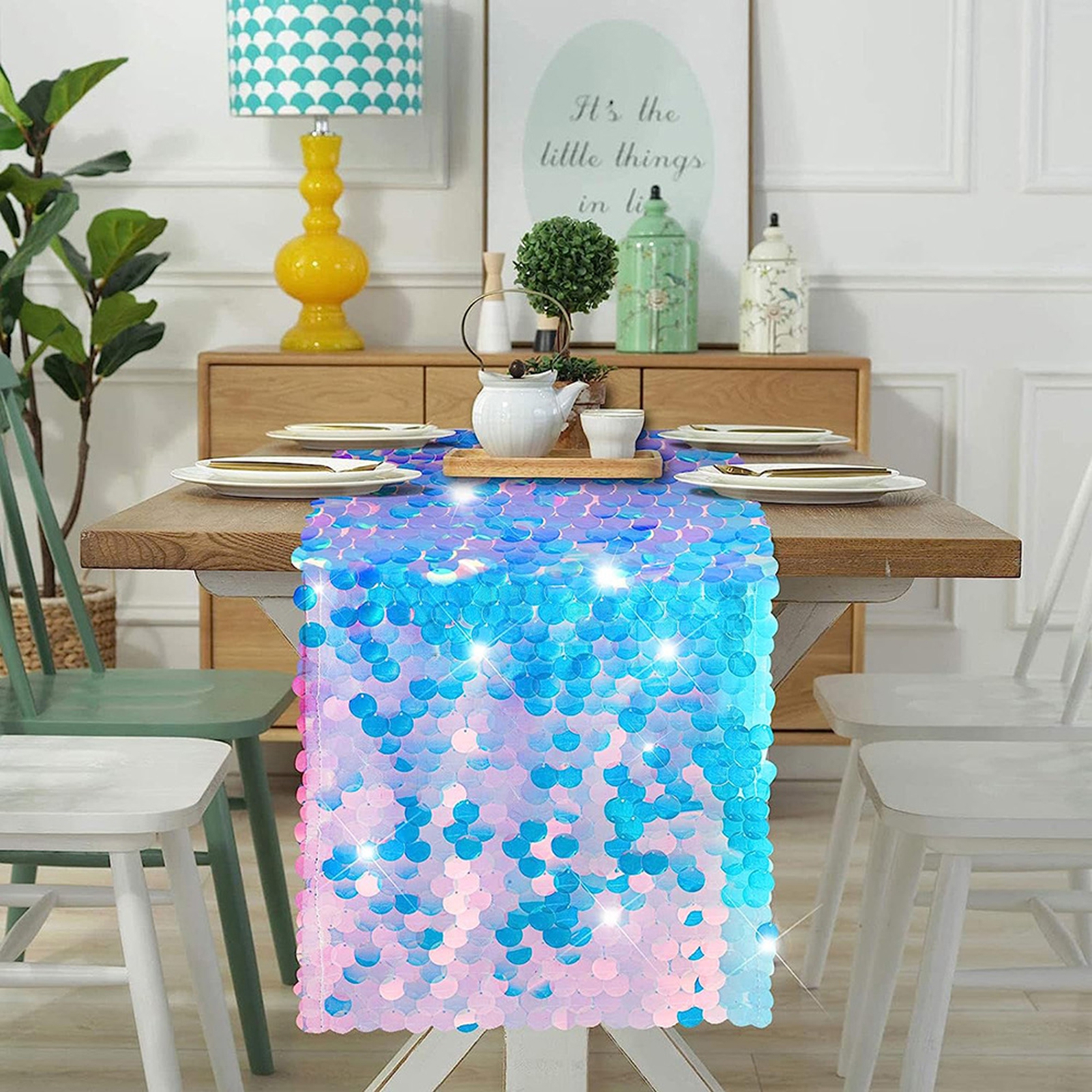 Soumake Mermaid Tail Scales Table Runner Glitter Holographic Sequins ...
