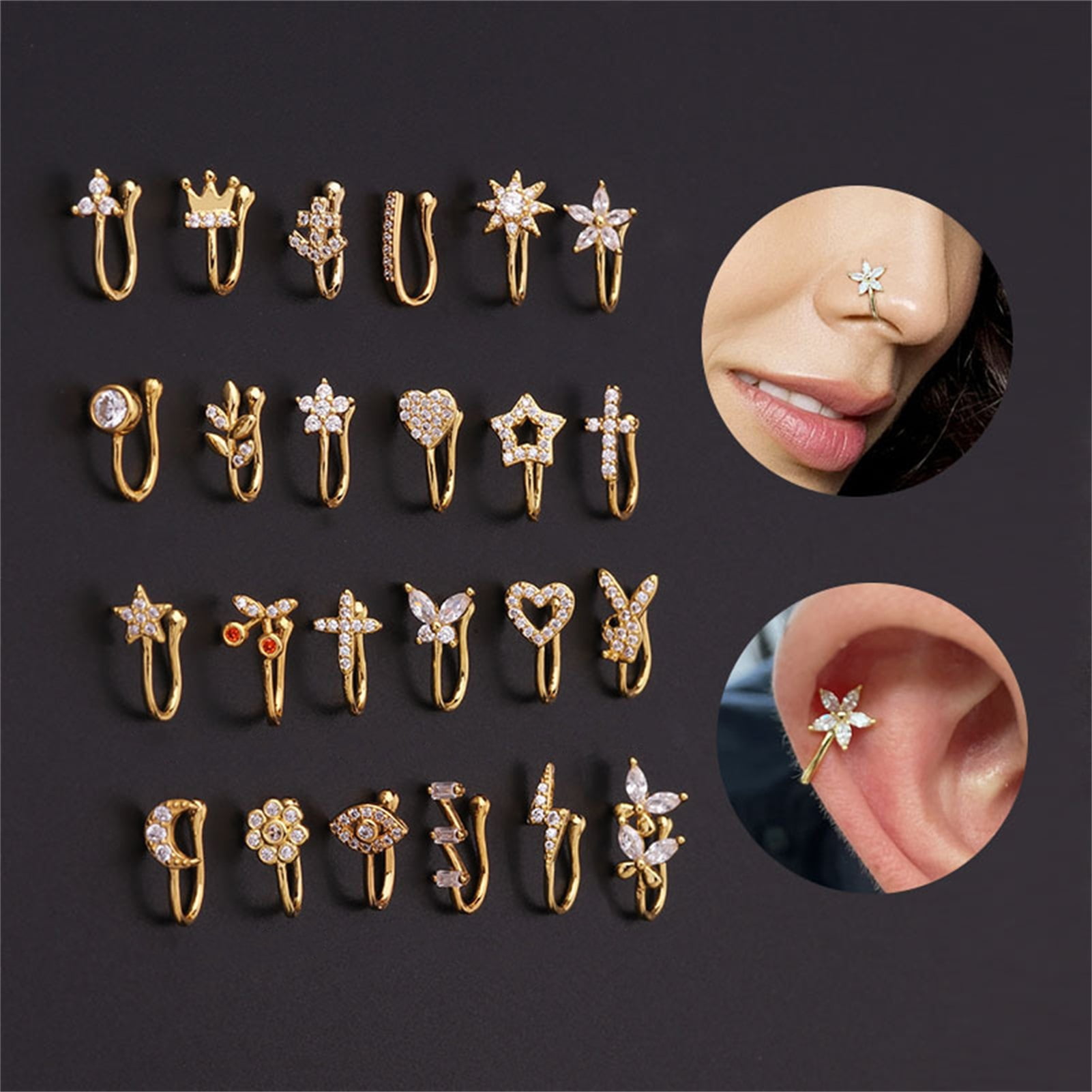 Soumake Nose Piercing Clip Eye-Catching U Shape Copper Cubic Zirconia ...
