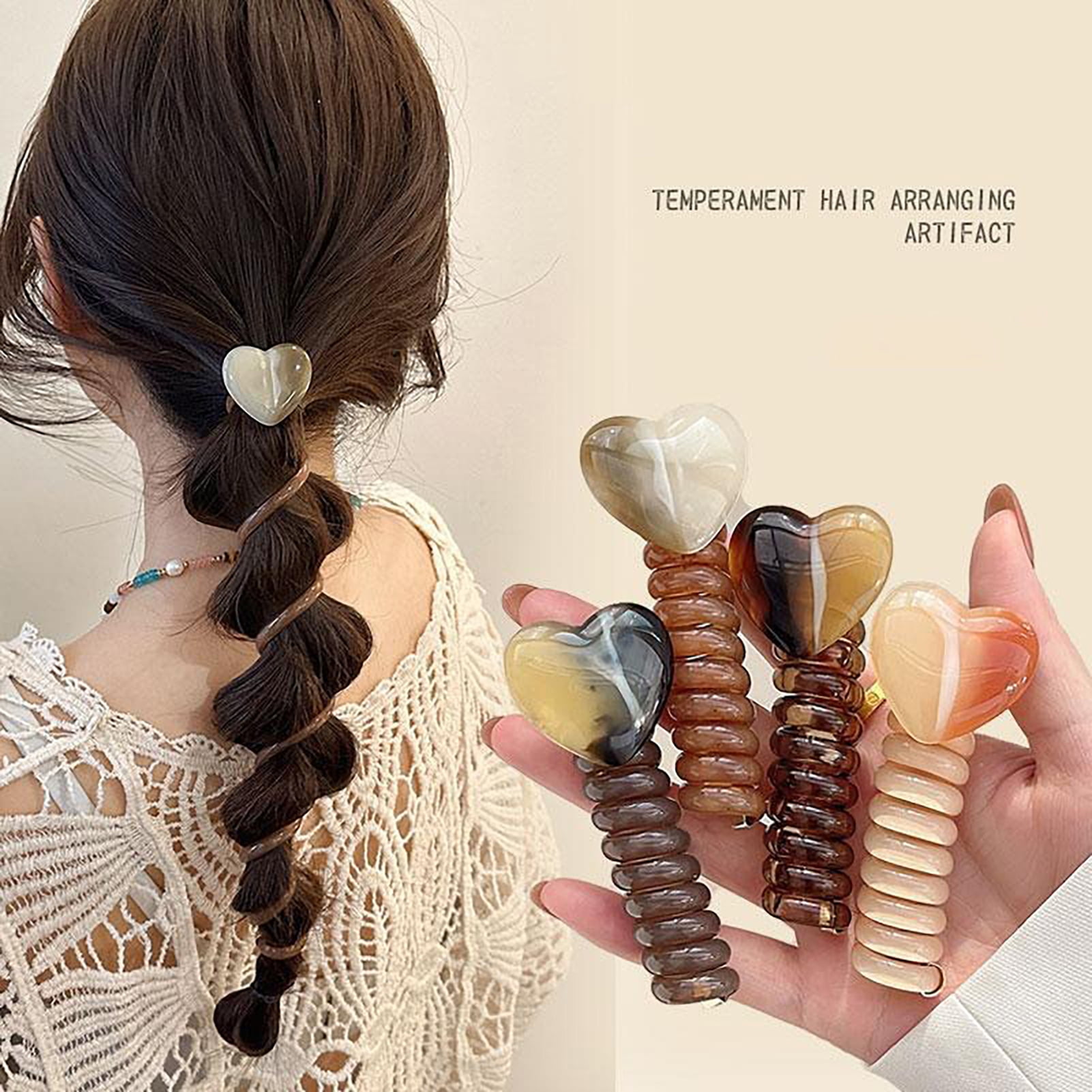 Soumake Phone Cord Straight Spiral Hair Tie Heart Decor Hair Ring ...