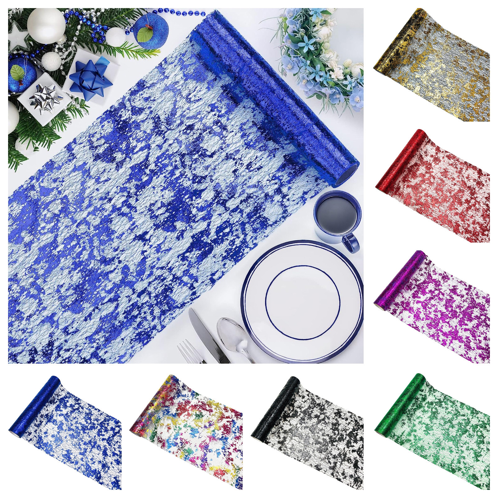 Soumake Sparkling Sequin Table Runner Glitter Metallic Foil Thin Mesh ...