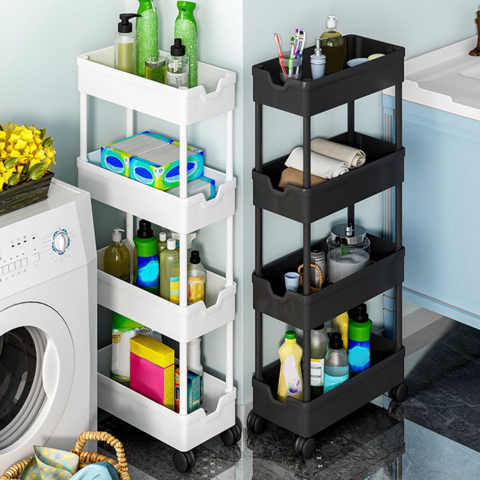 Soumake Storage Shelf With 360-Degree Wheels Versatile 4-Tier Rolling ...