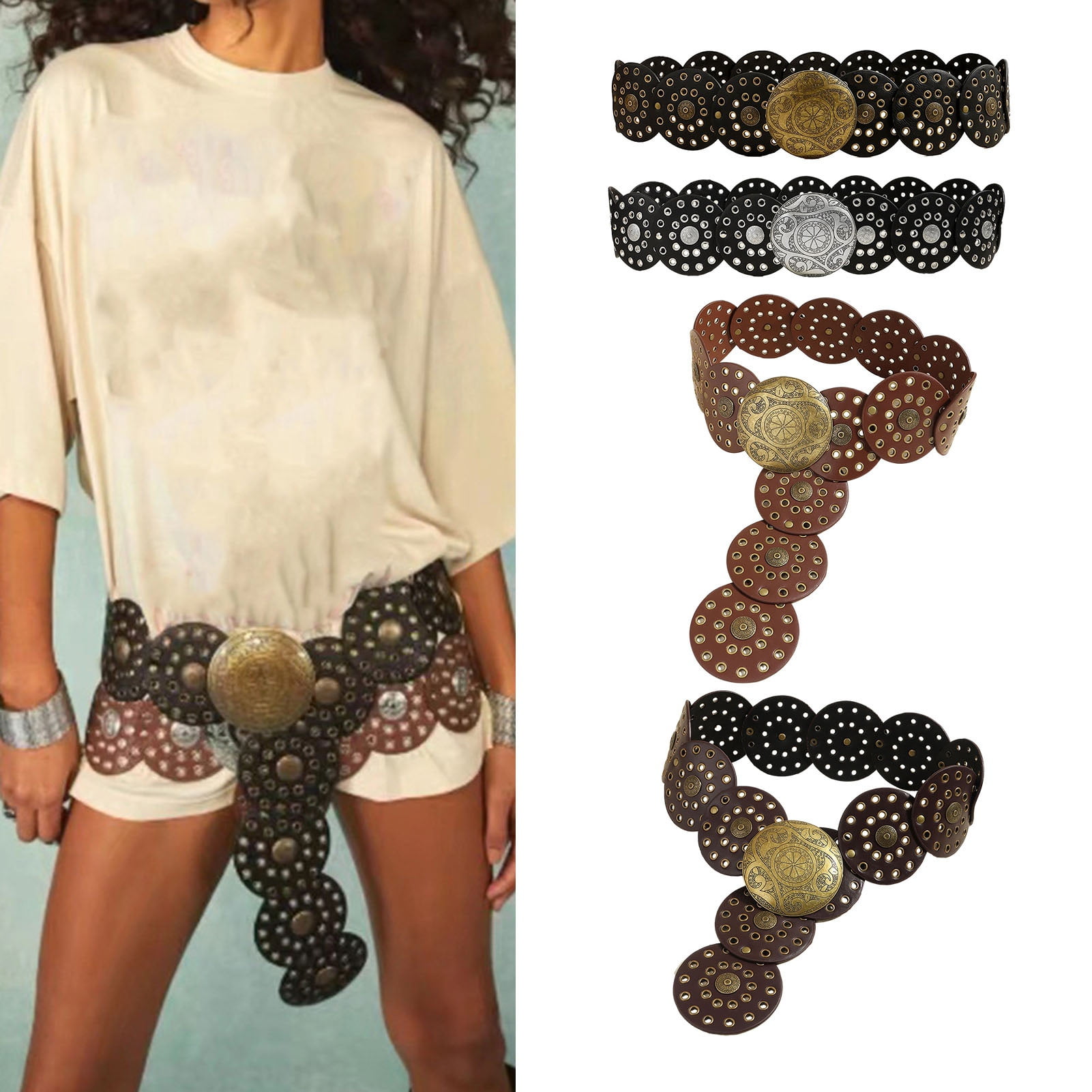 Soumake Women Belt Vintage Hollow Out Cowboy Style Wear-Resistant Round ...