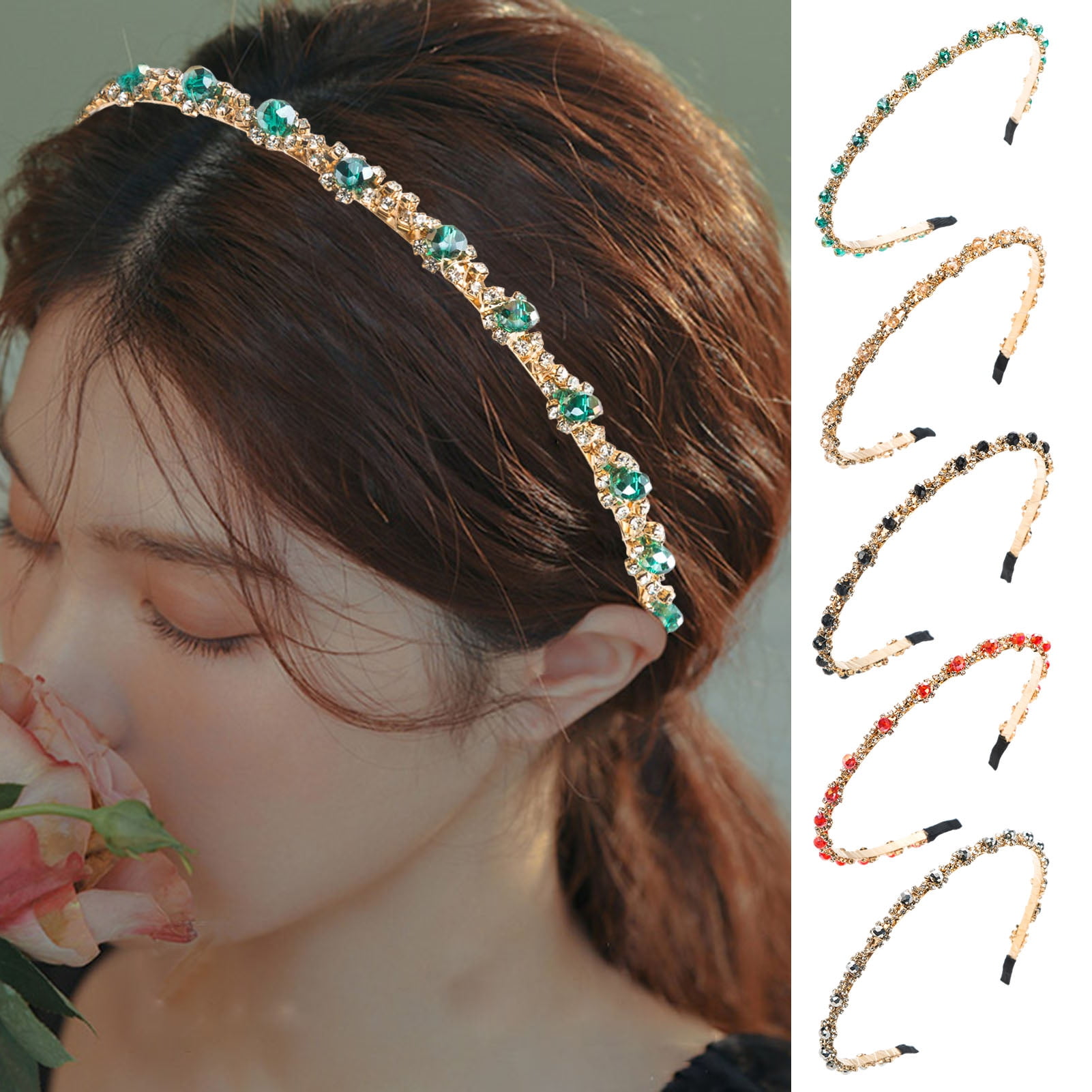 Soumake Women Faux Crystal Beads Headband Elastic Non Slip Hair Hoop ...
