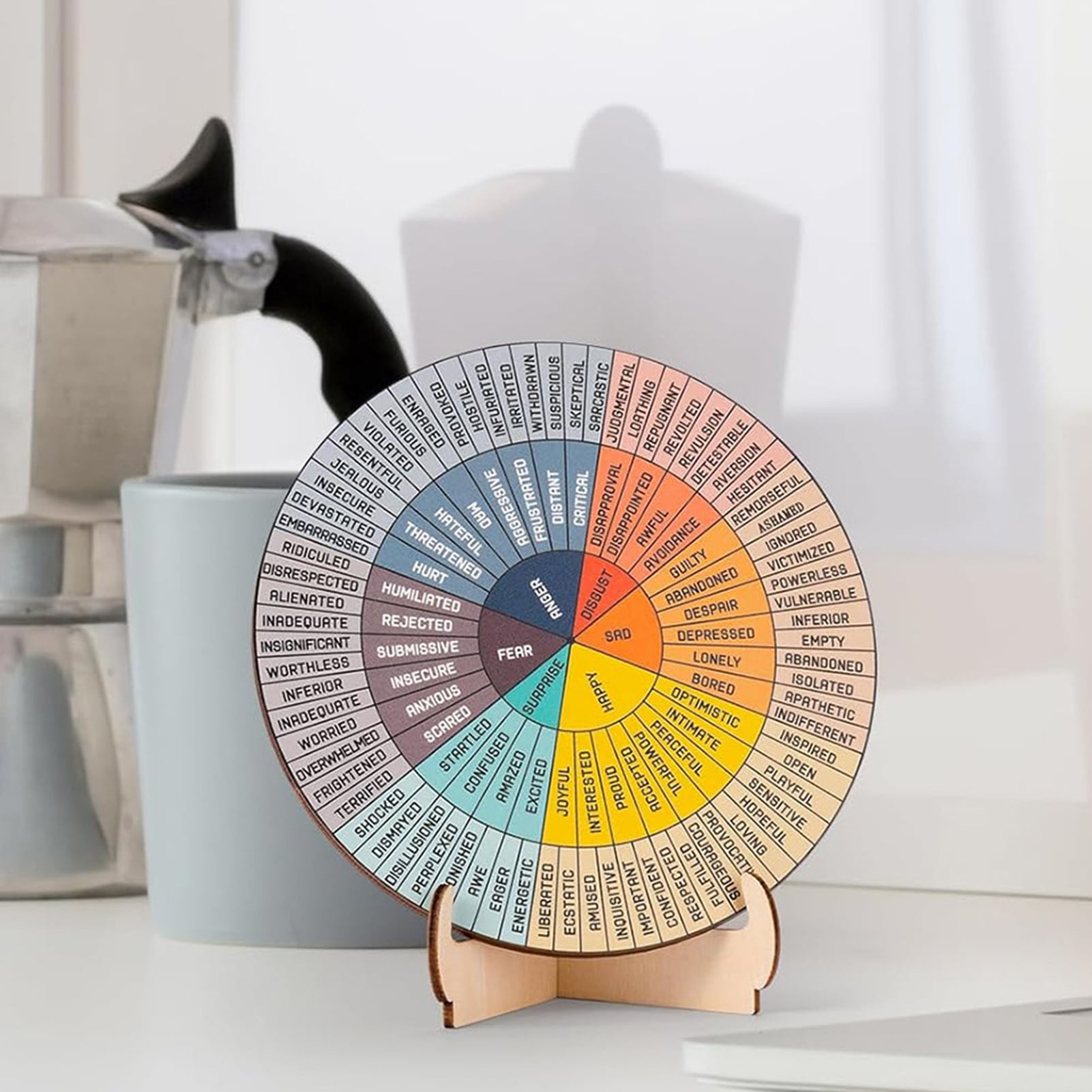 Soumake Wooden Feelings Wheel Decoration with Stand Double Sided Round ...