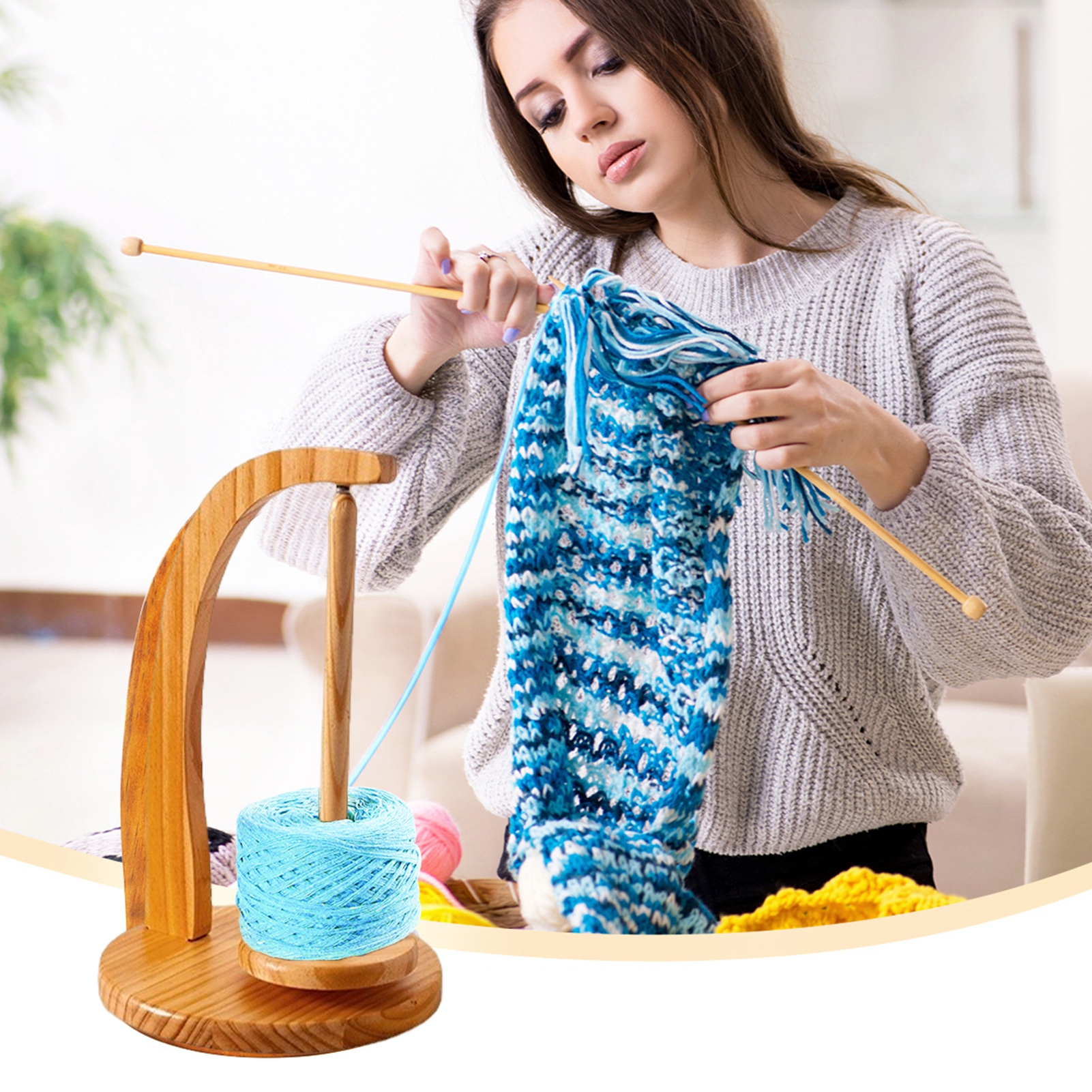 Soumake Wooden Yarn Holder with Magnetic Attachments Smooth Rotation ...