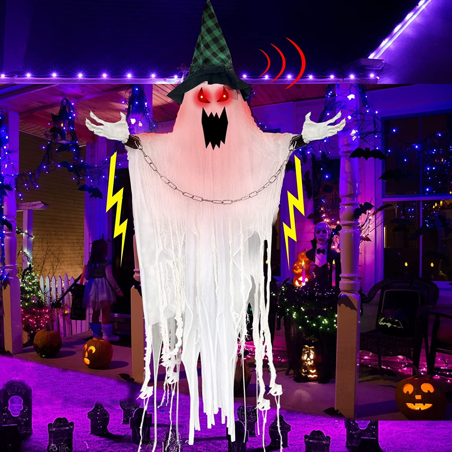 [ Sound Activated ] 86 Inch Halloween Animatronics Hanging Decorations ...